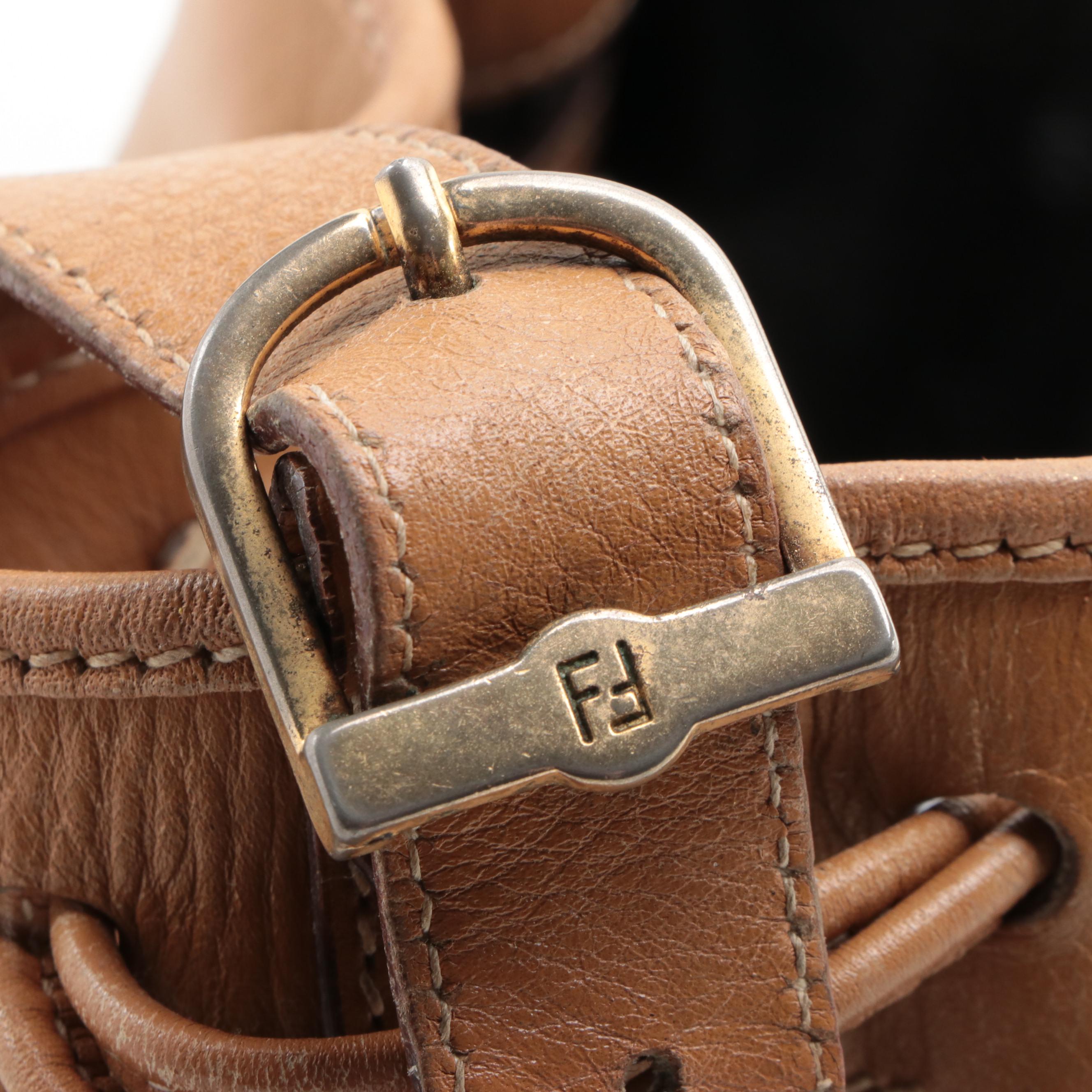 Fendi Drawstring Bucket Bag Small in Pequin Stripe Canvas and Leather ...