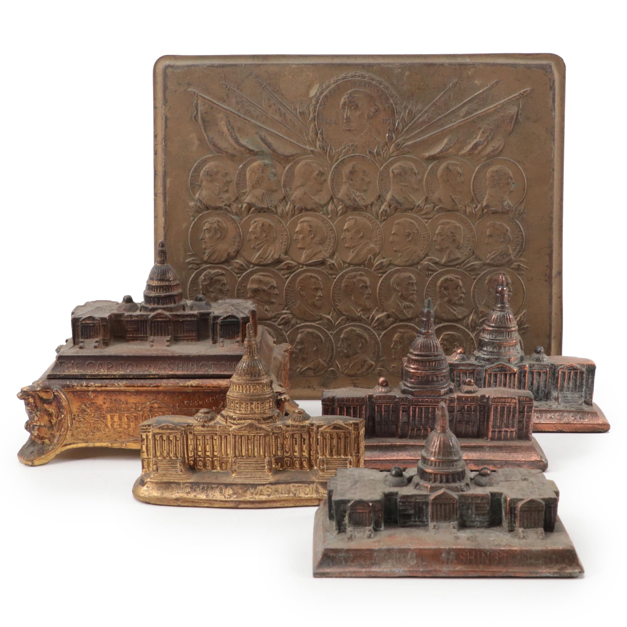 U.S. Presidents Copper Plaque With Cast Metal "The Capitol" Souvenir ...