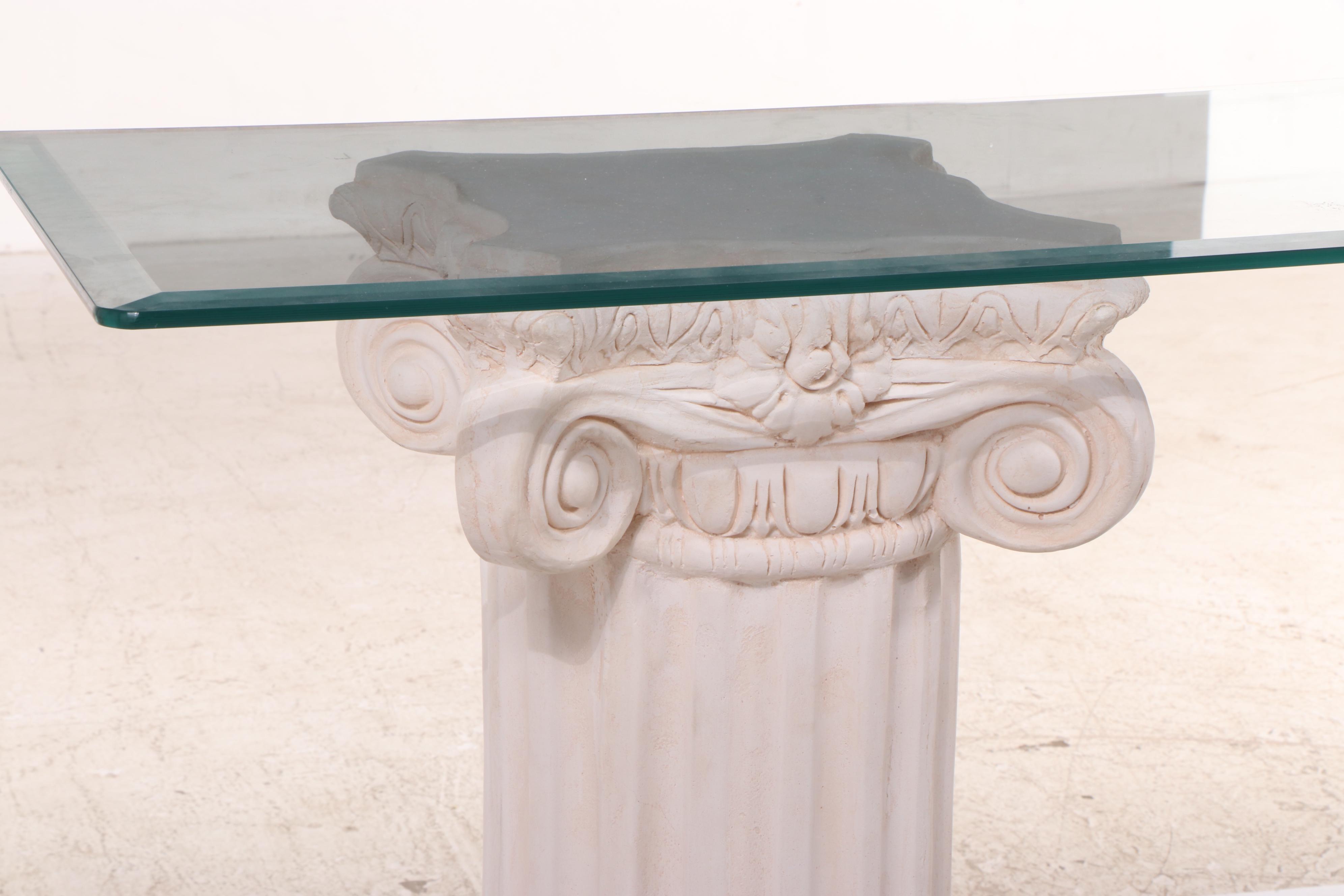 Doric Column Pedestal Glass Top Console Table | EBTH