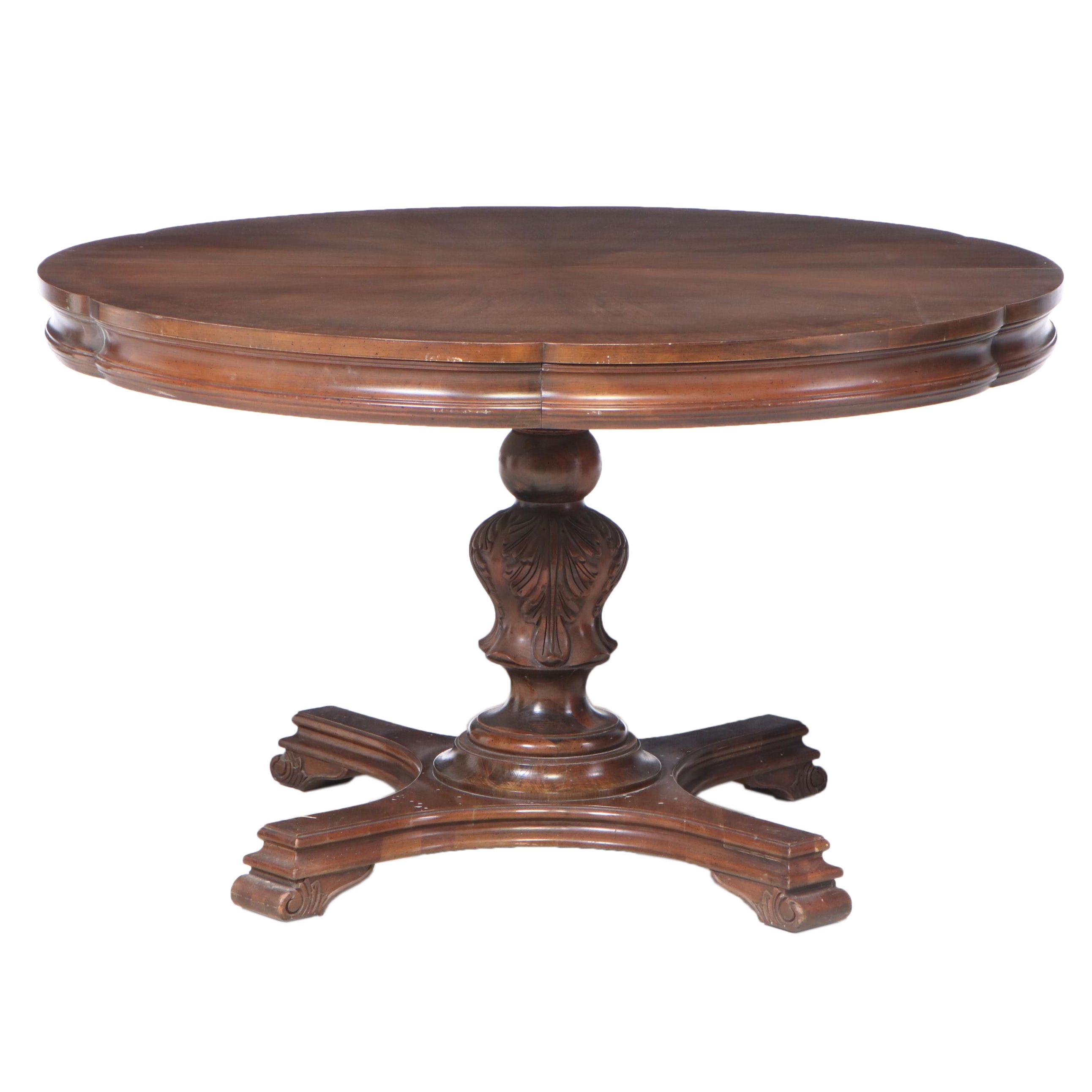 Lobed Walnut Finished Dining Table on Carved Pedestal | EBTH