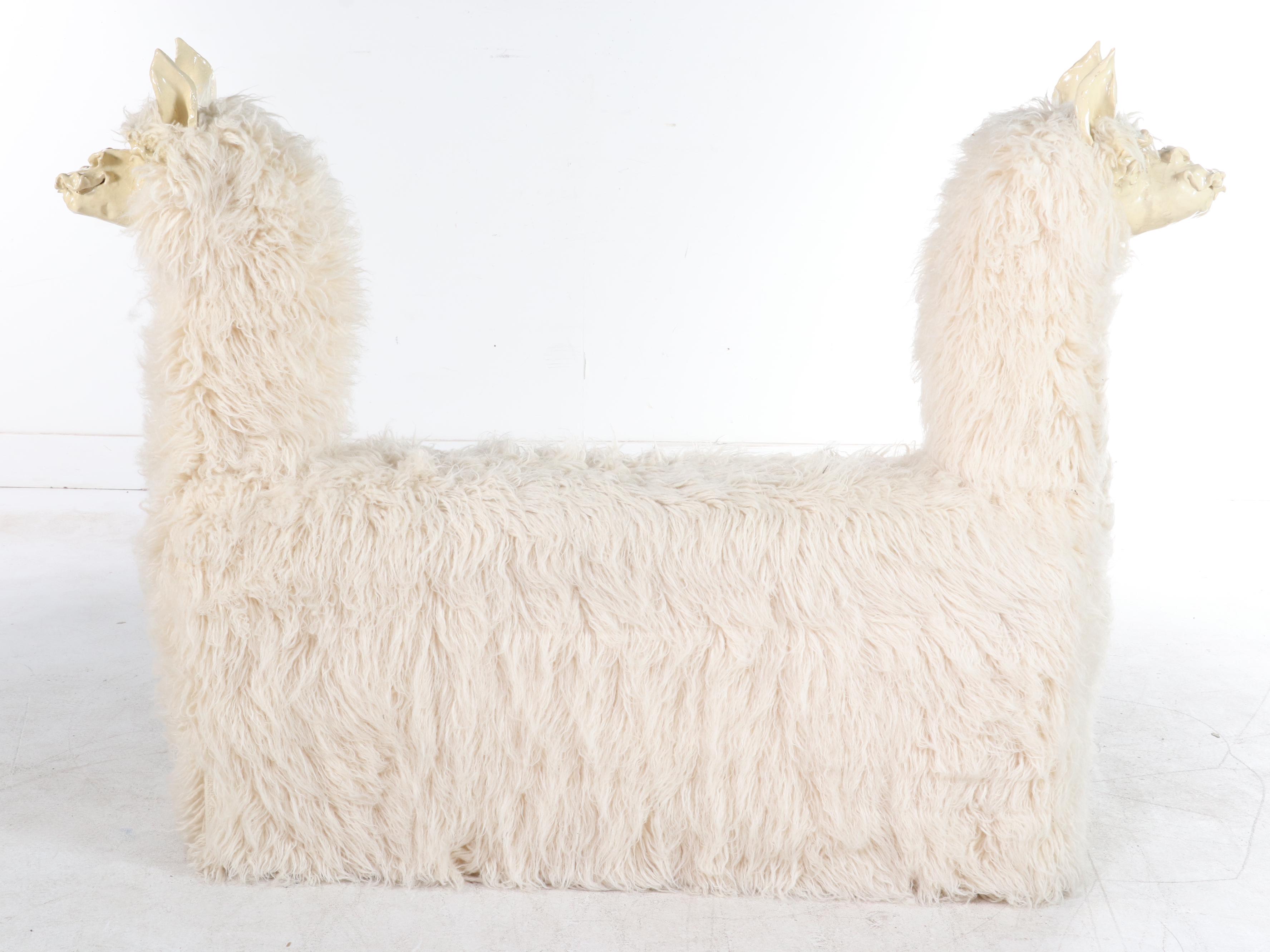 Edna Cataldo Double Llama-Form Bench with Ceramic Faces | EBTH