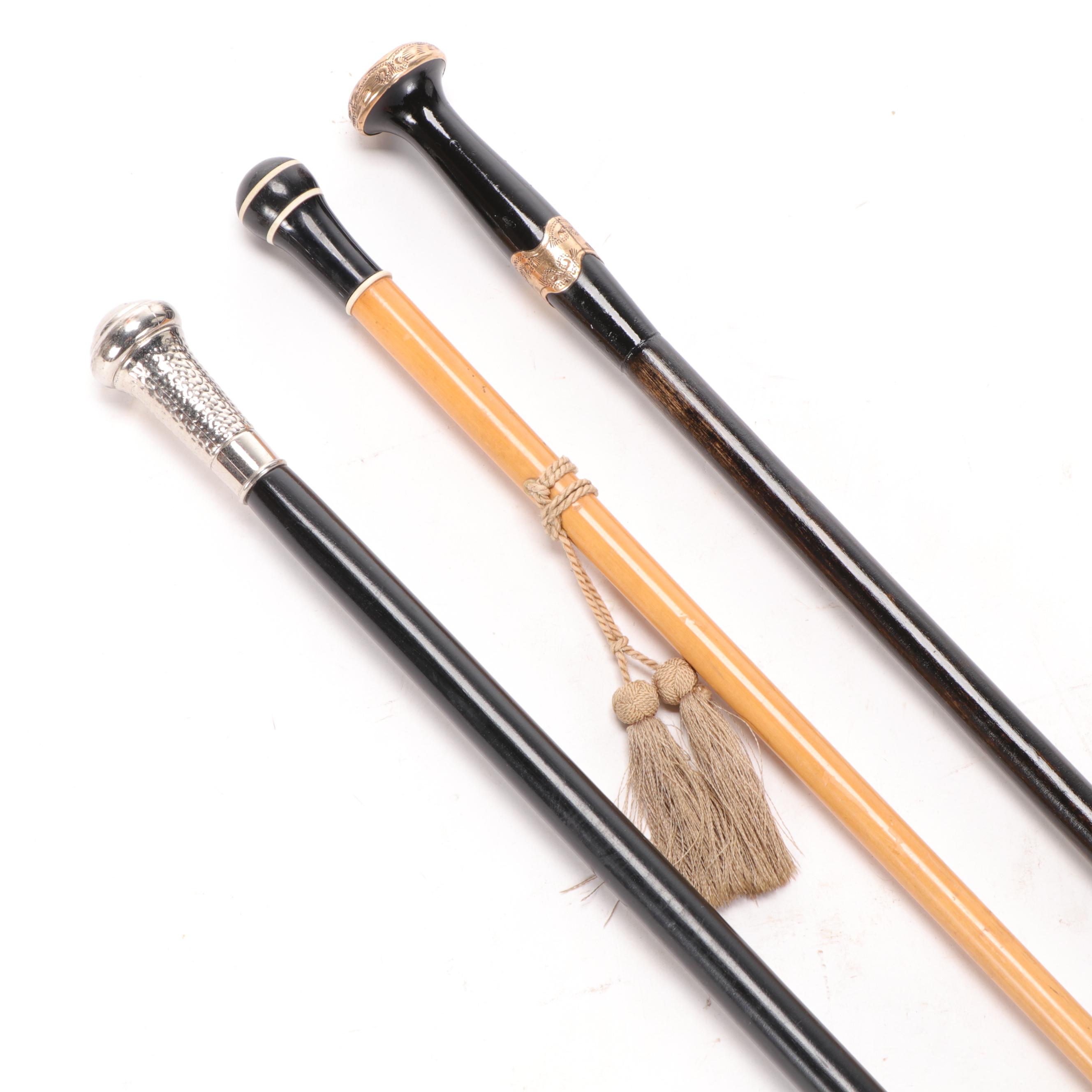 Black Lacquered and Gold Filled Late Victorian Walking Stick and Other ...