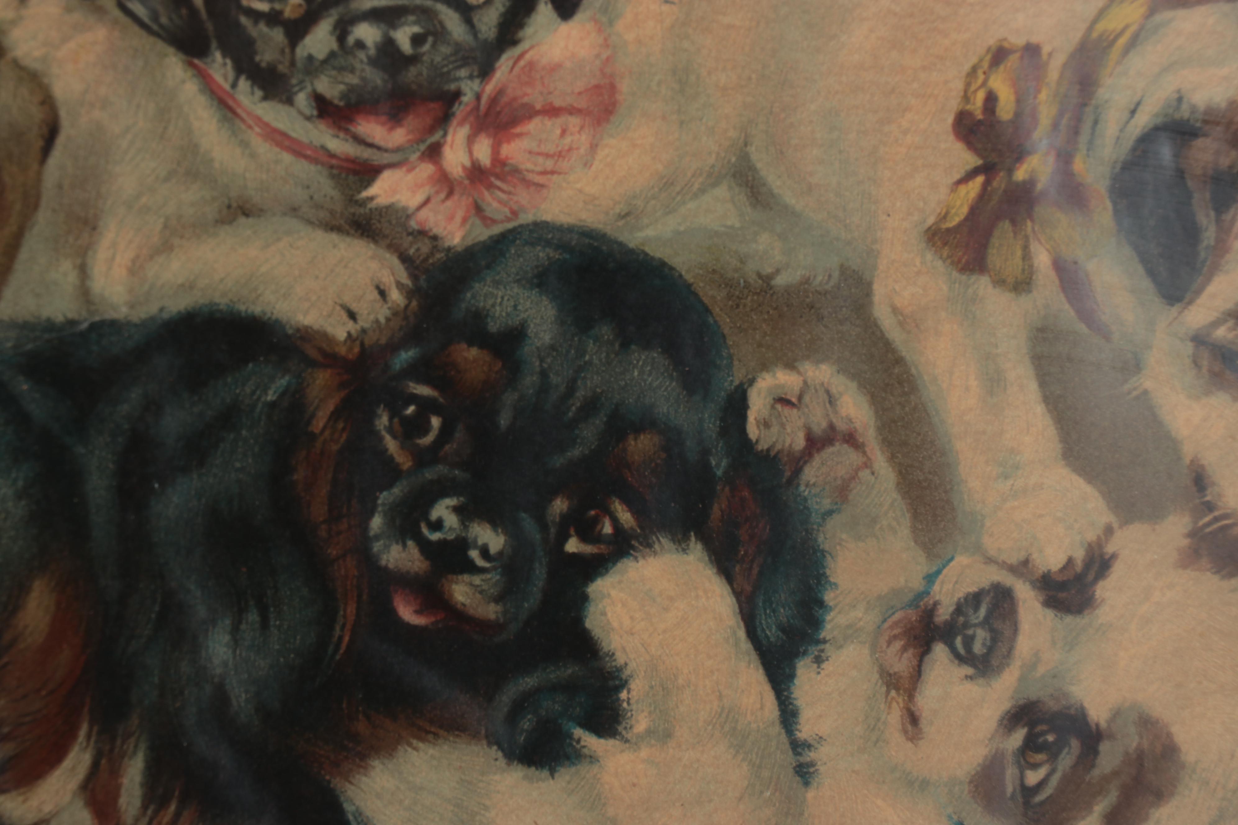 Chromolithograph After C. L. Van Vredenburgh of Puppies, Early 20th ...