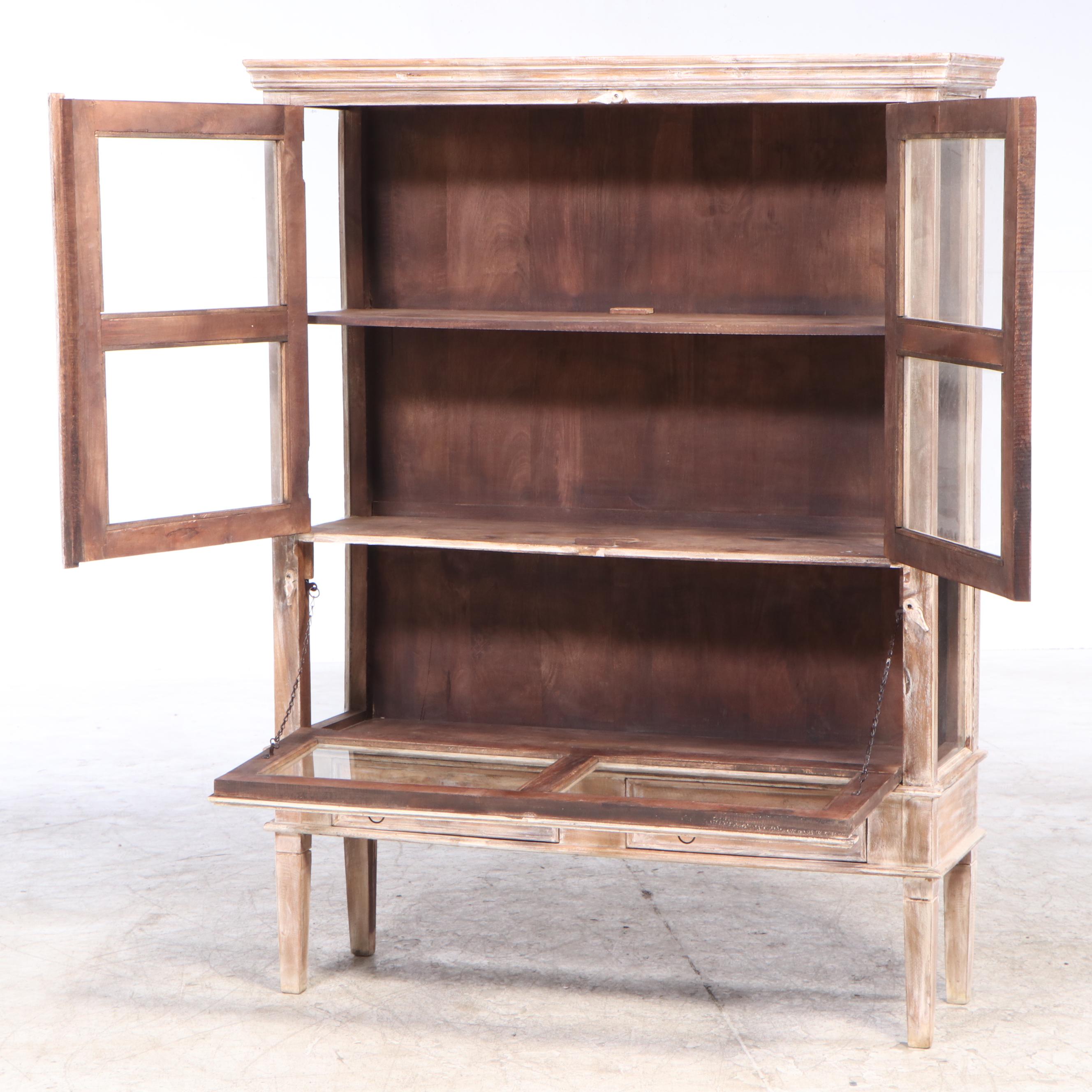 East Indian Display Cabinet with Distressed Painted Finish | EBTH