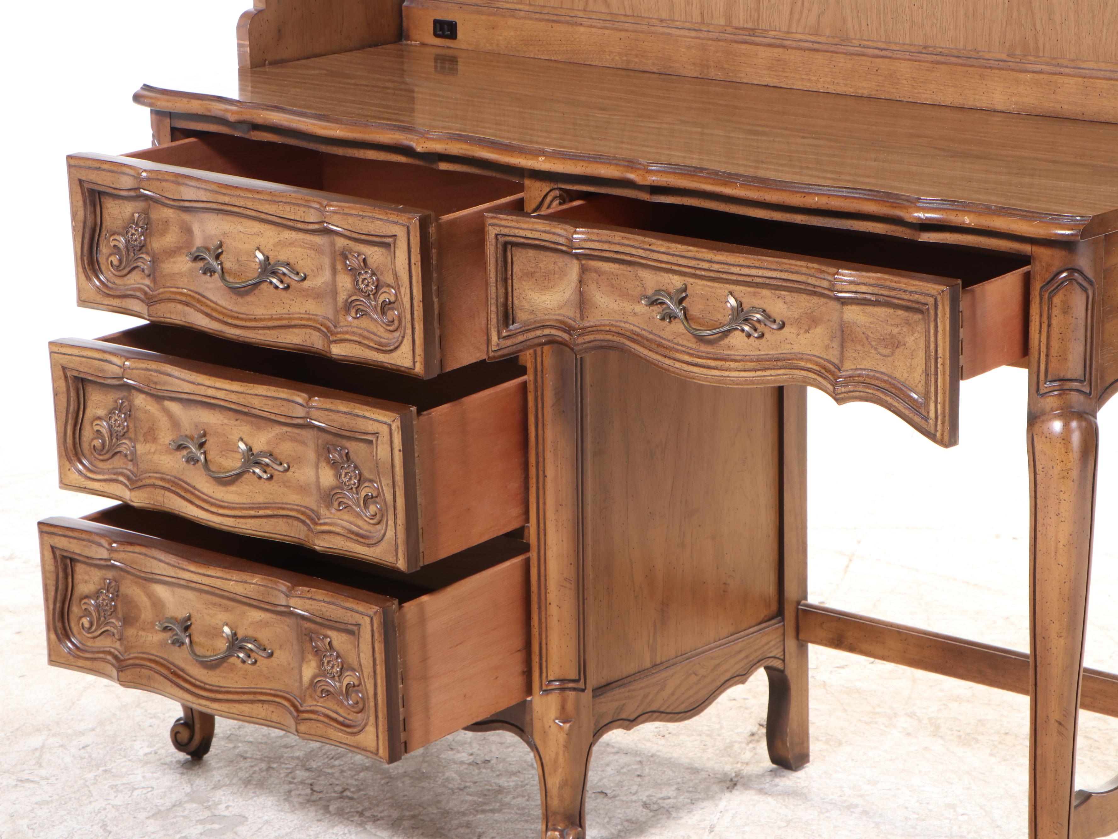 Basic-Witz French Provincial Style Walnut-Stained Desk with Hutch | EBTH