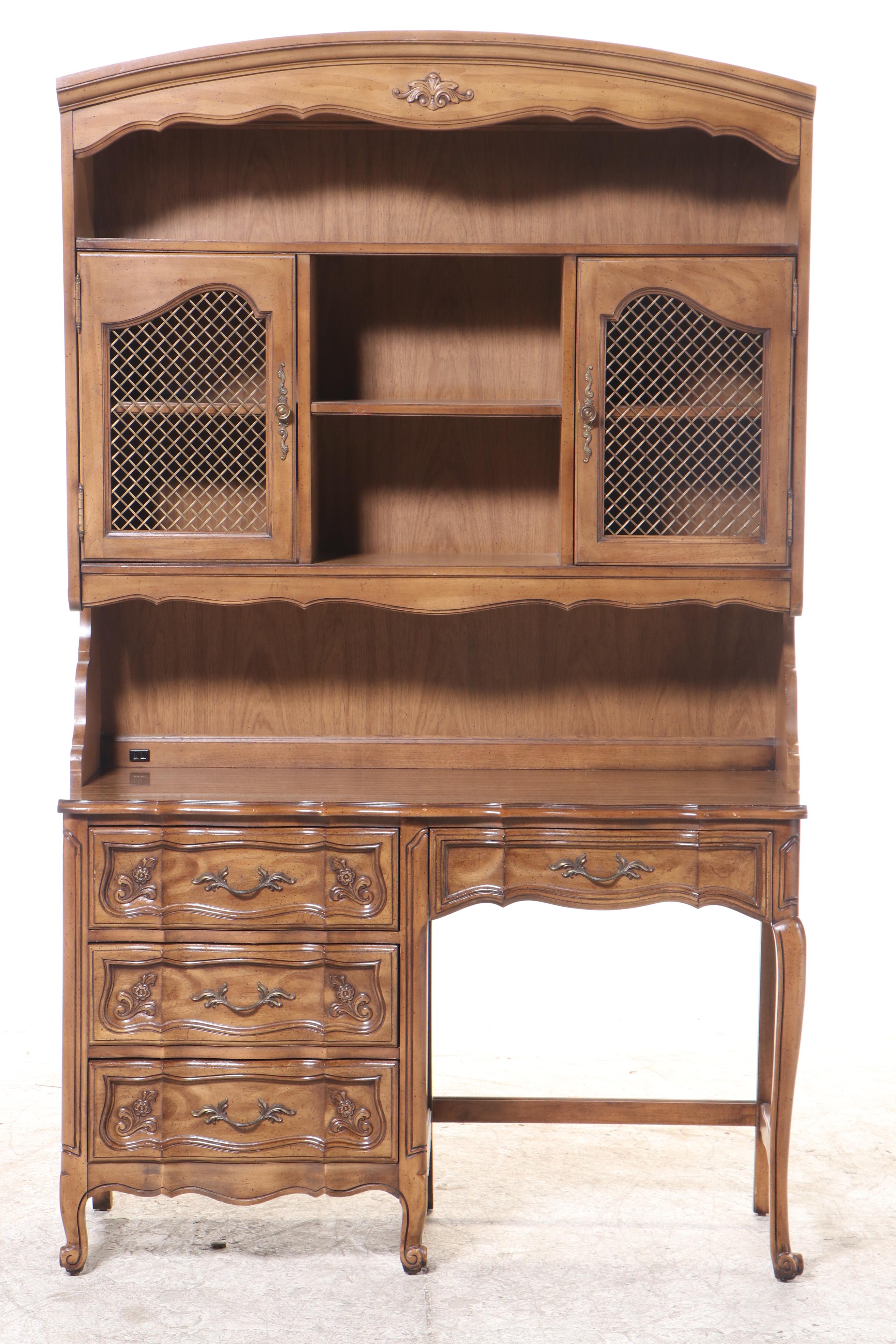 Basic-Witz French Provincial Style Walnut-Stained Desk with Hutch | EBTH