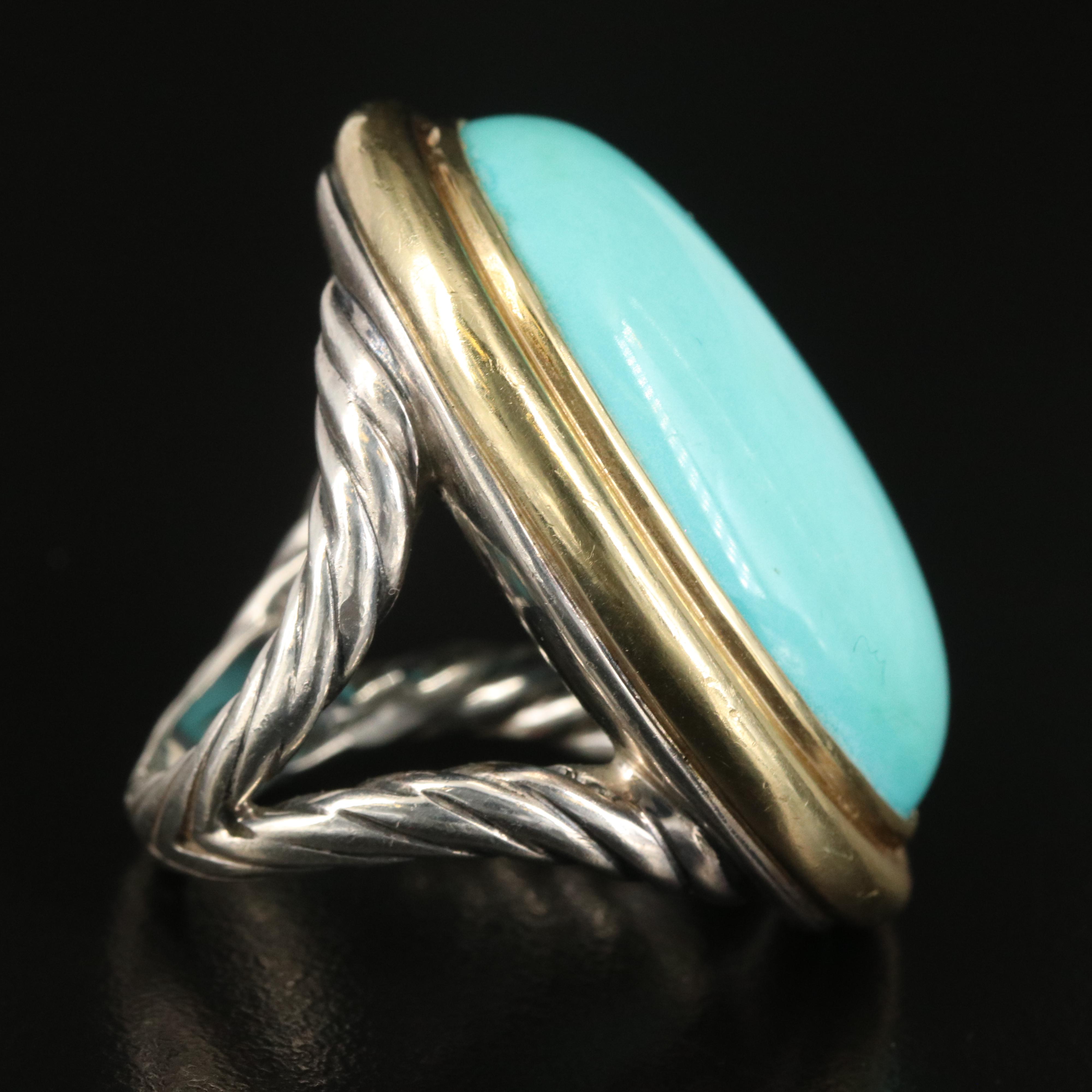David Yurman "Signature" Sterling Turquoise Oval Ring with 18K Accent ...