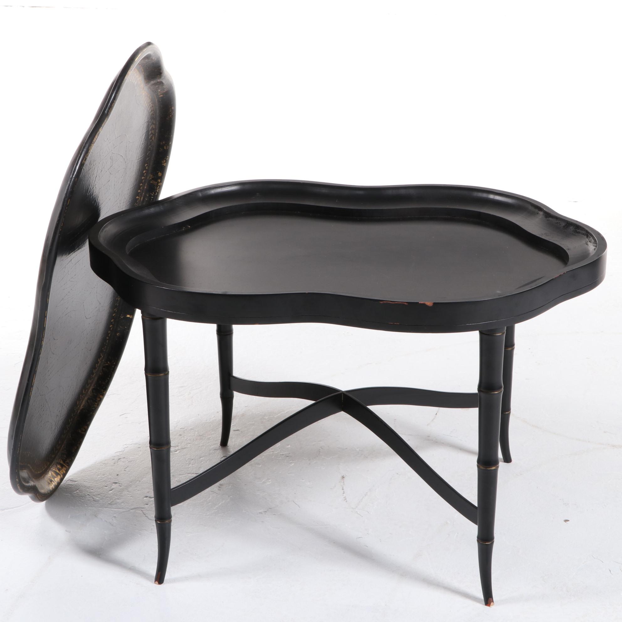 Jennens & Bettridge Early Victorian Papier-Mâché Tray on Later Stand | EBTH