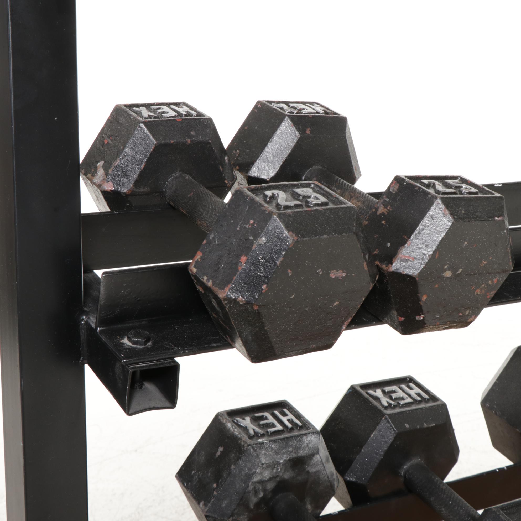 Schisler Buckeye Barbell 3-Tier Horizontal Free Weight Rack with Hex ...