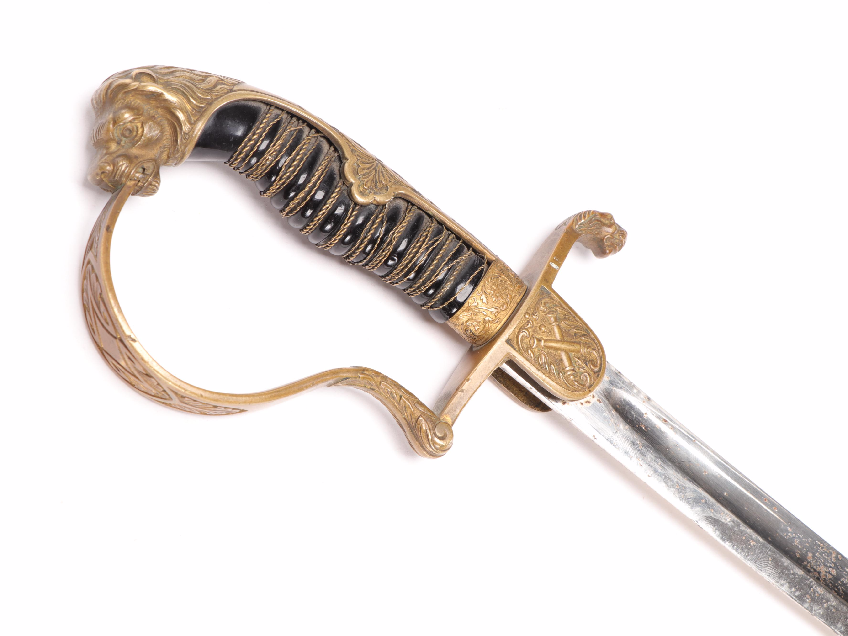 WWI German Lion's Head Army Officer's Artillery Saber with Display Case ...