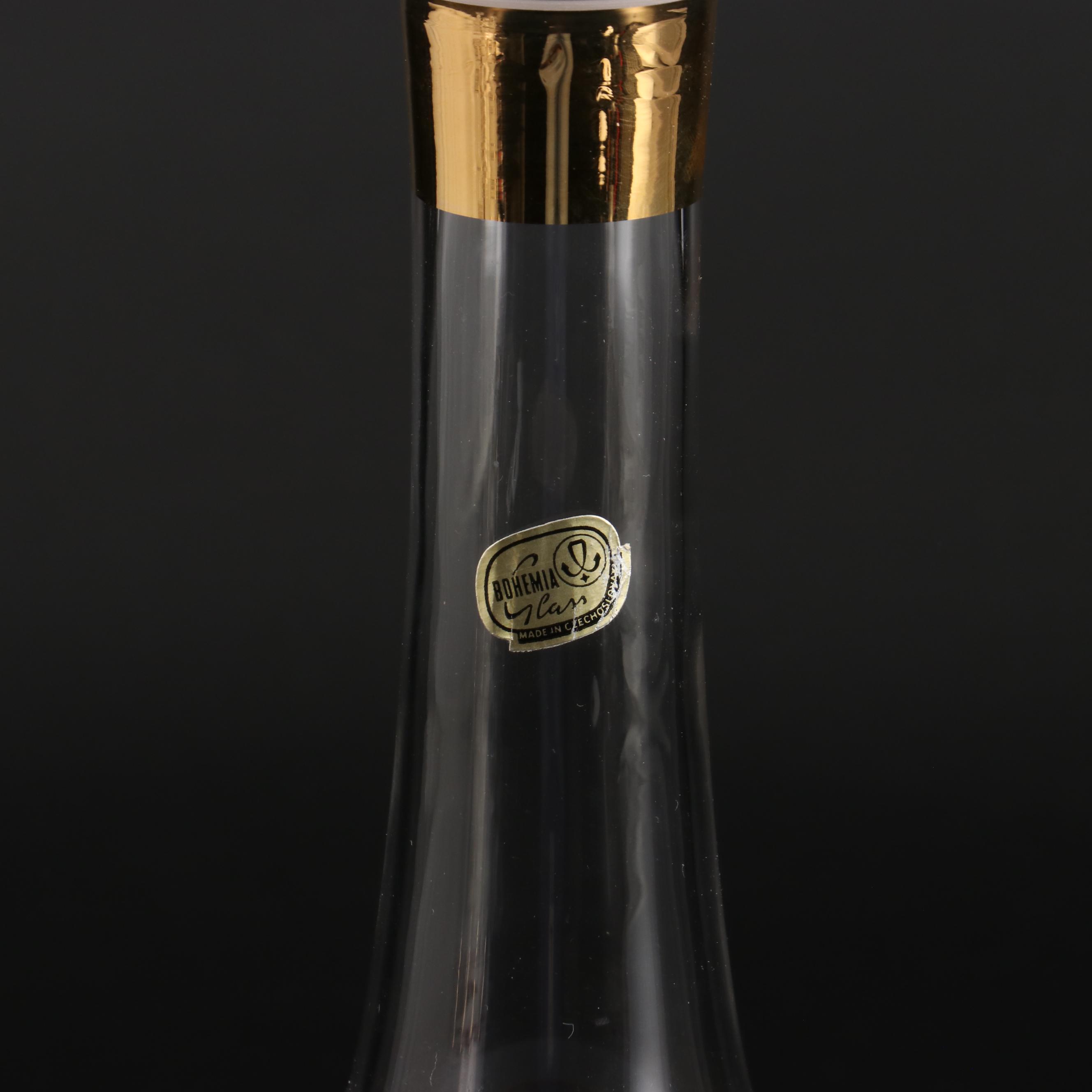 Czechoslovakia Bohemian Gold-Detailed Decanter Set with Mirrored Lazy ...