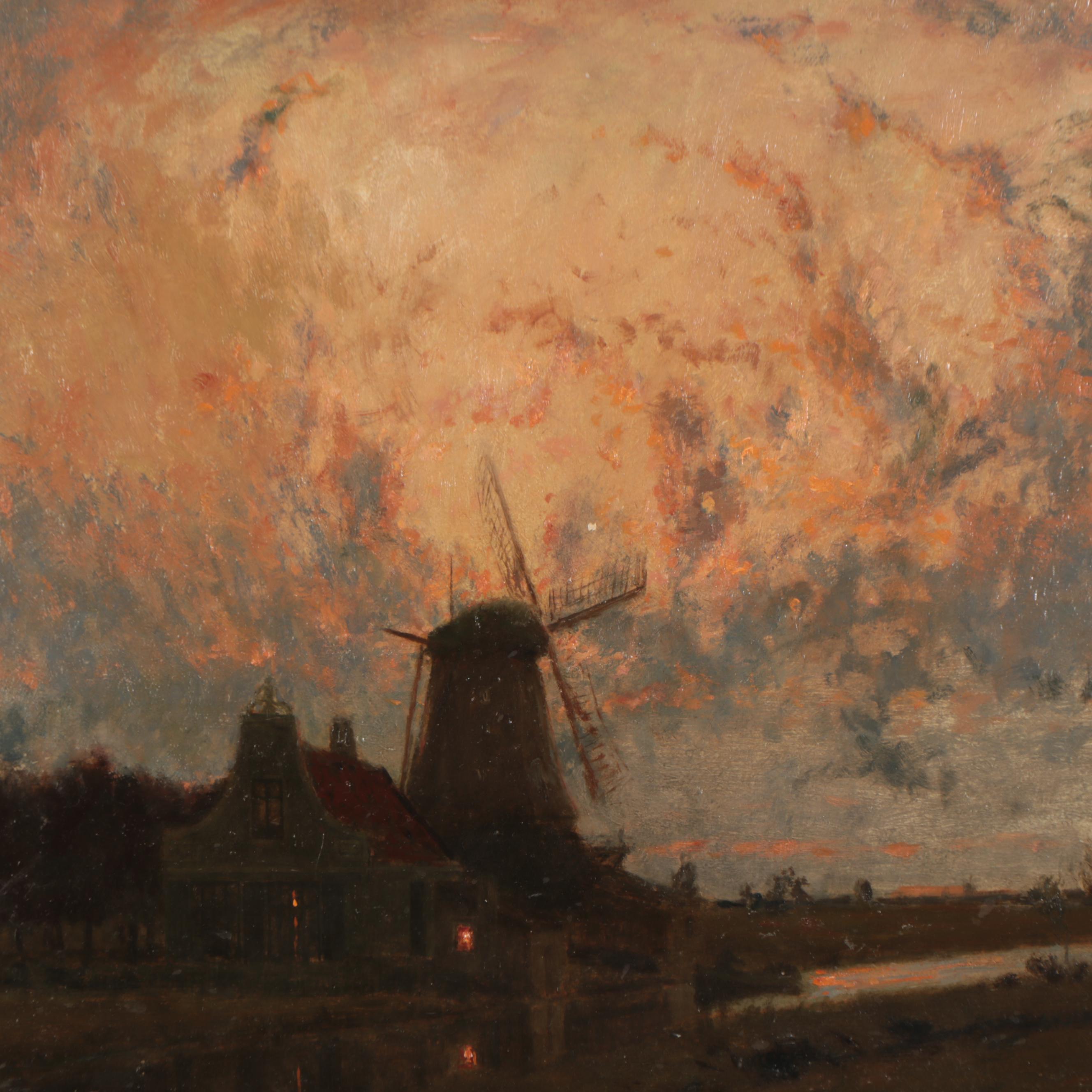 Raoul Andre Ulmann Landscape Oil Painting of Windmill, Late 19th ...