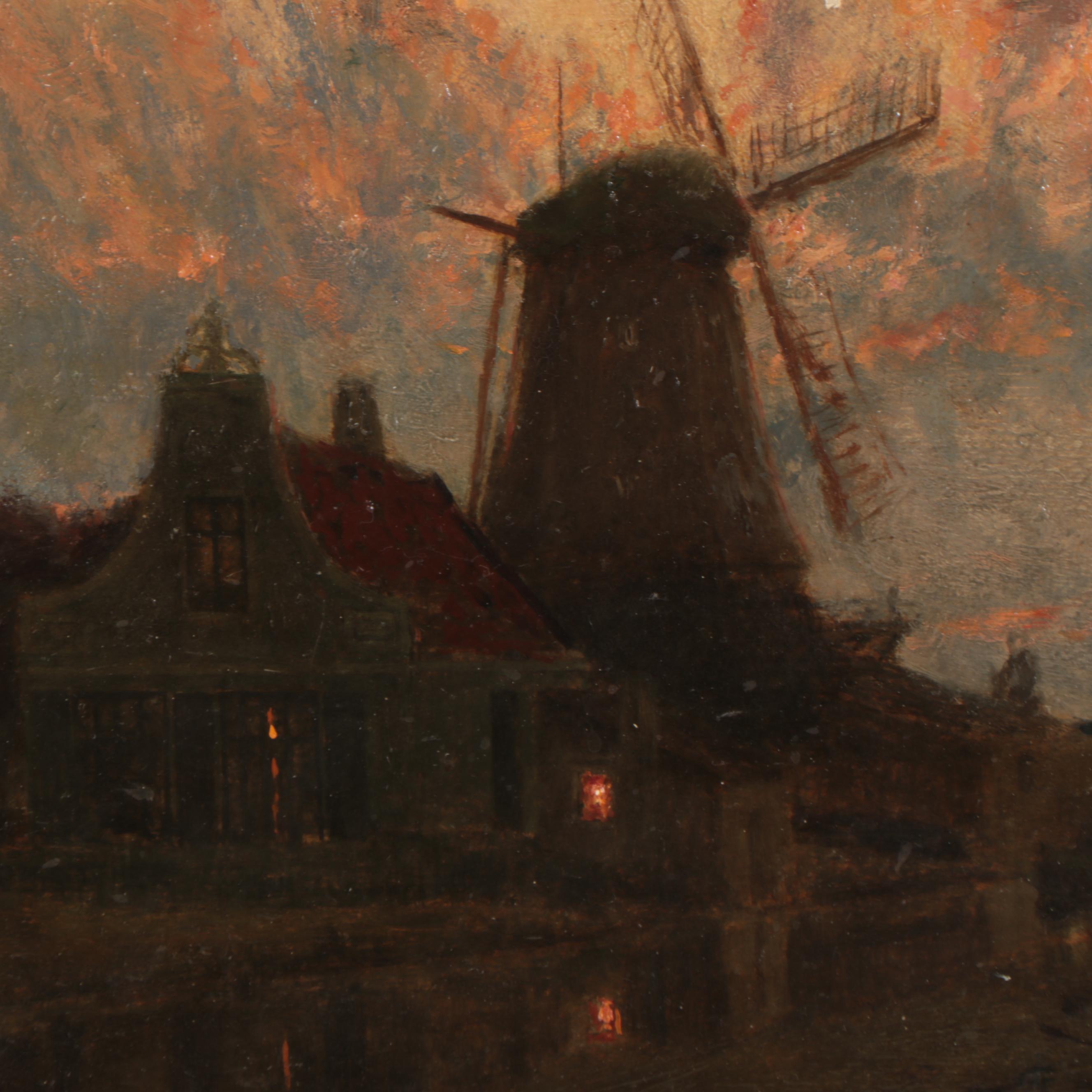 Raoul Andre Ulmann Landscape Oil Painting of Windmill, Late 19th ...