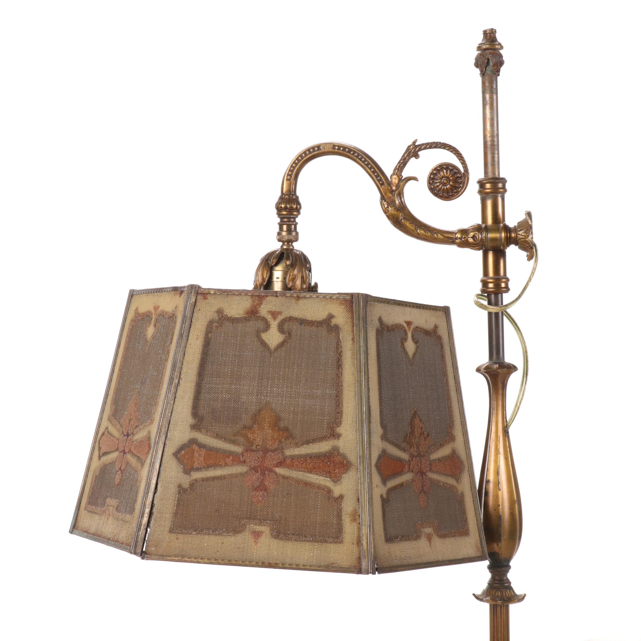 Art Deco Style Mixed Metal Figural Bridge-Arm Lamp with Pairpoint ...