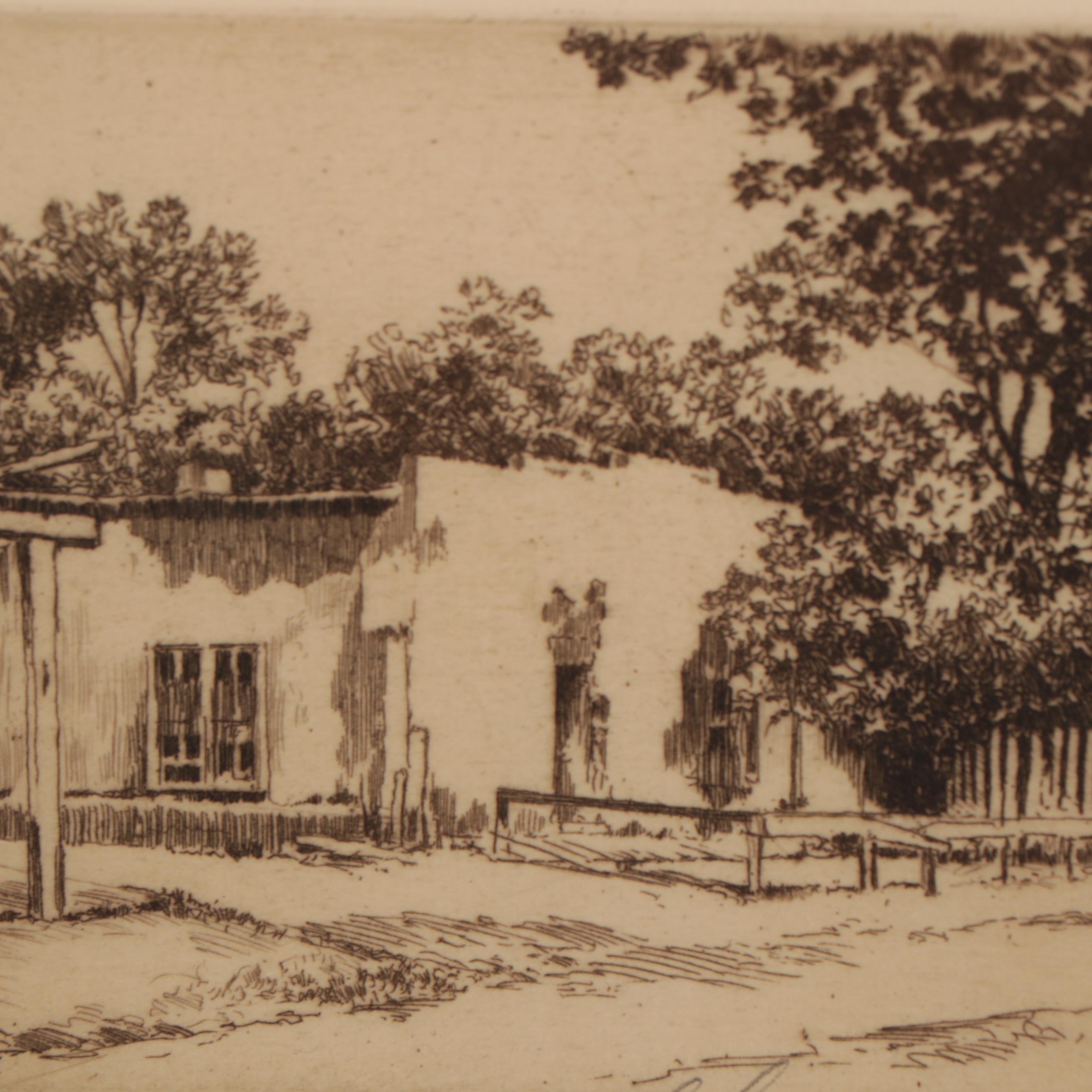 Lee Sturges Etching "A Taos Adobe," 1927 | EBTH