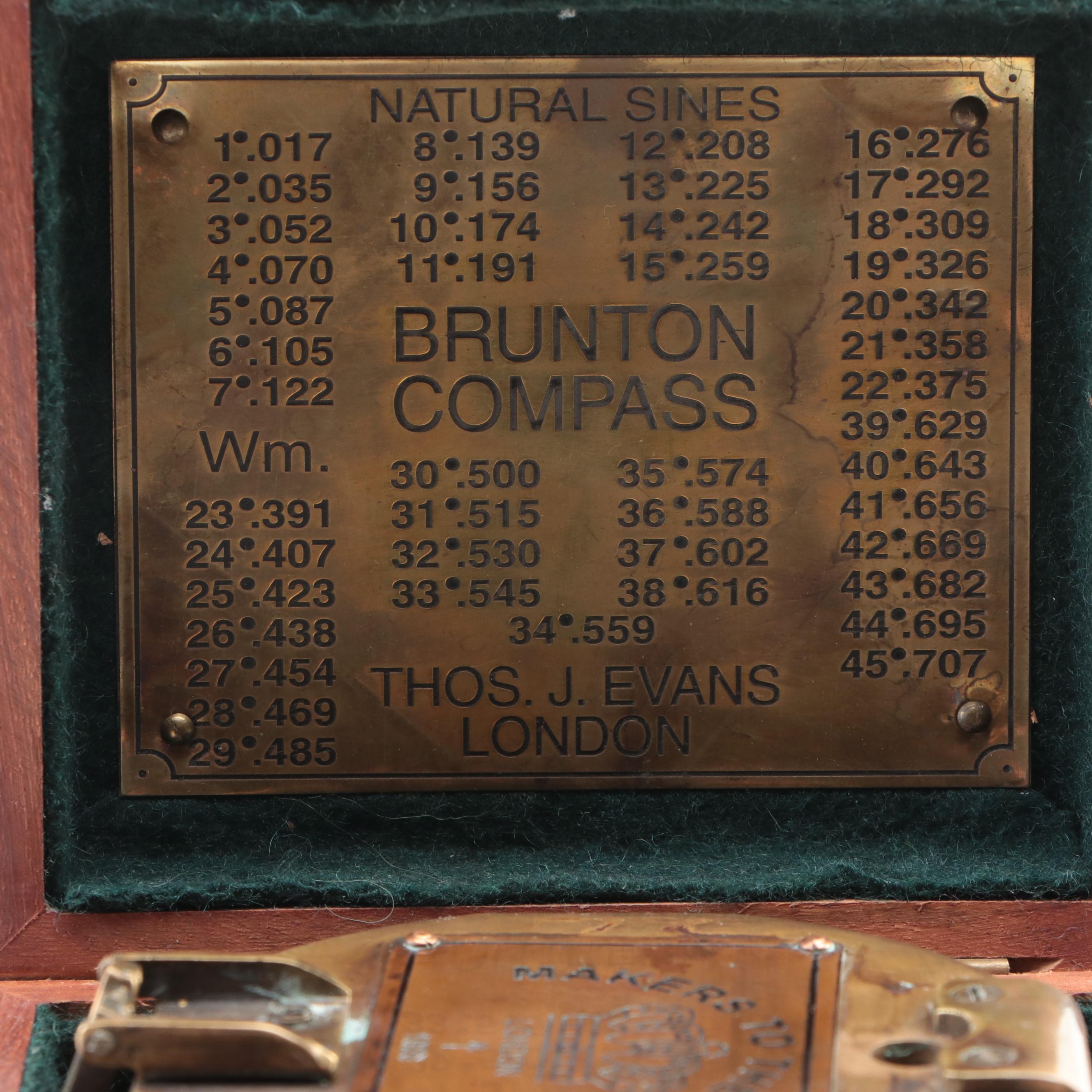 Thomas J. Evans London Brass Maritime Brunton Compass, Early 20th ...