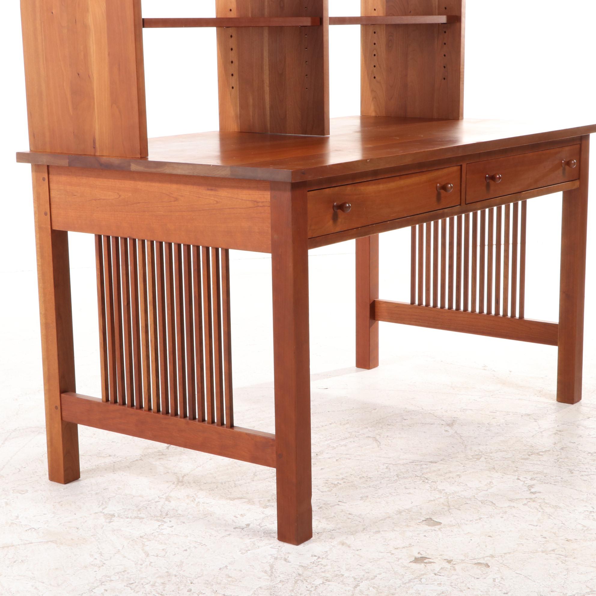 Stickley Cherry Desk with Upper Cabinet and Shelves | EBTH
