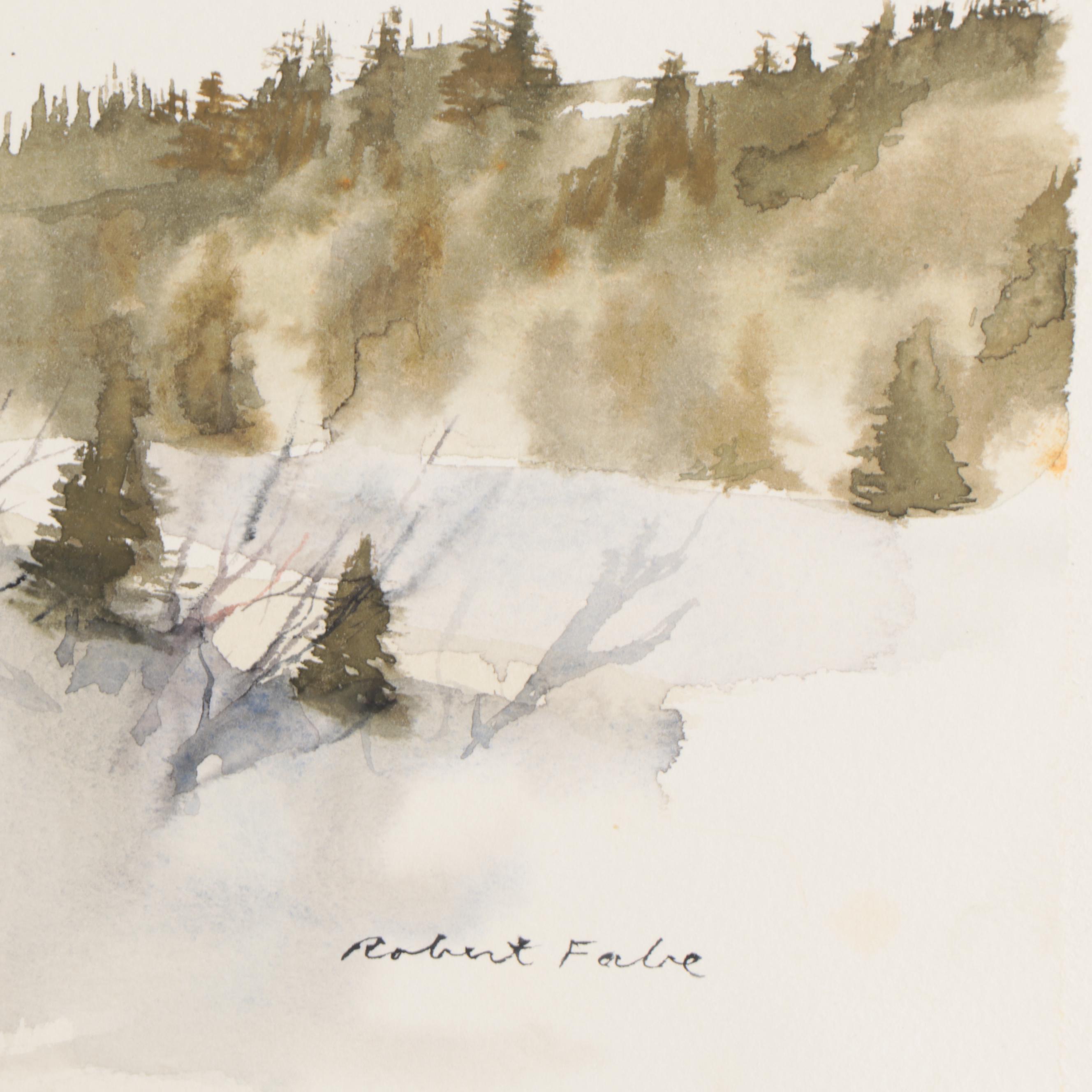 Robert Fabe Watercolor Paintings of Figures in Rural Winter Landscapes ...