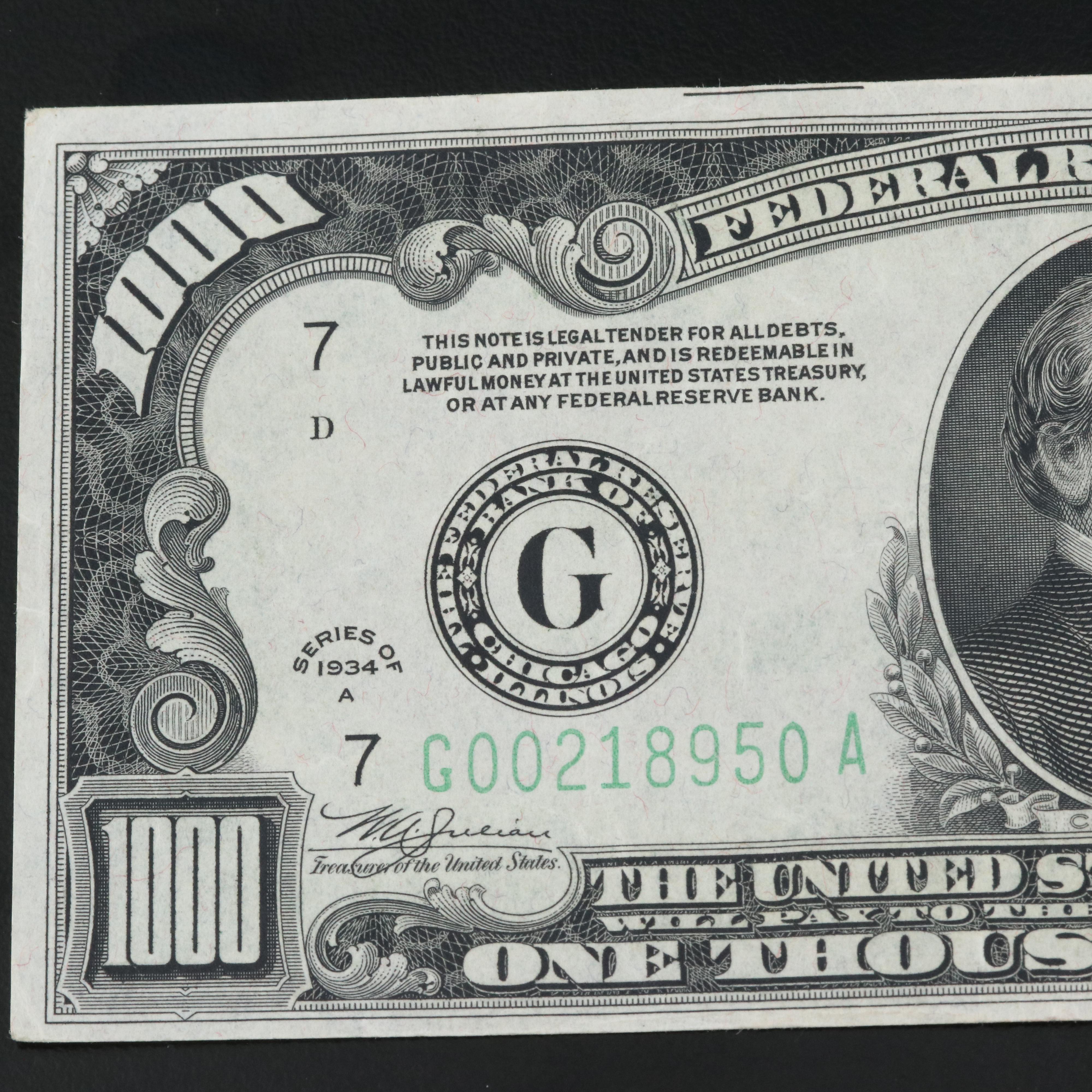 Series of 1934A $1000 Federal Reserve Note | EBTH