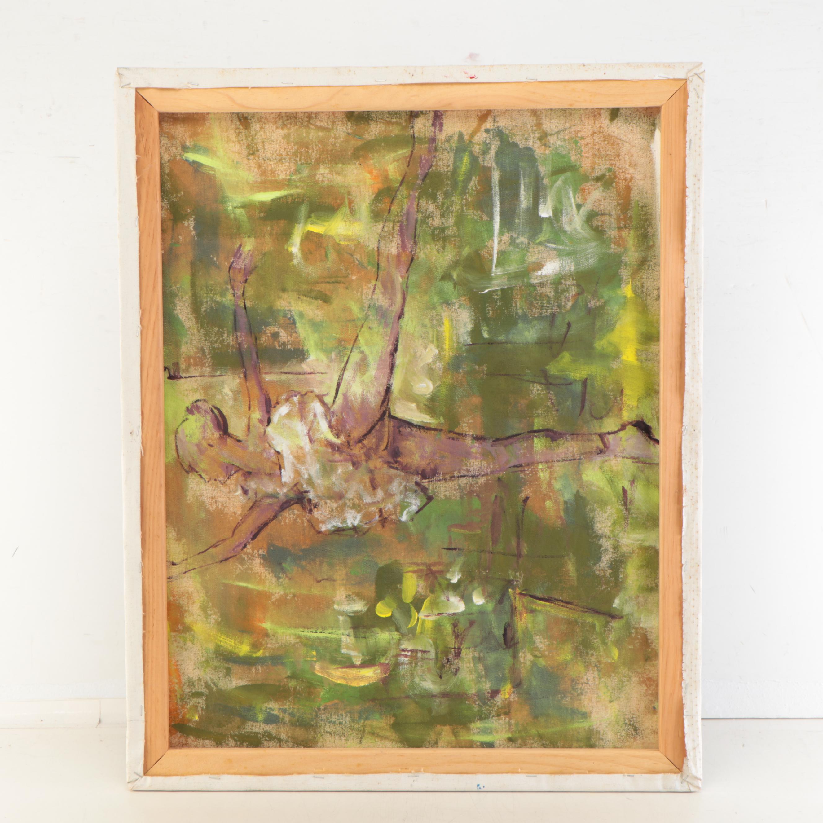 Jacques Colbert Abstract Oil Painting of Family With Puppy, Late 20th ...