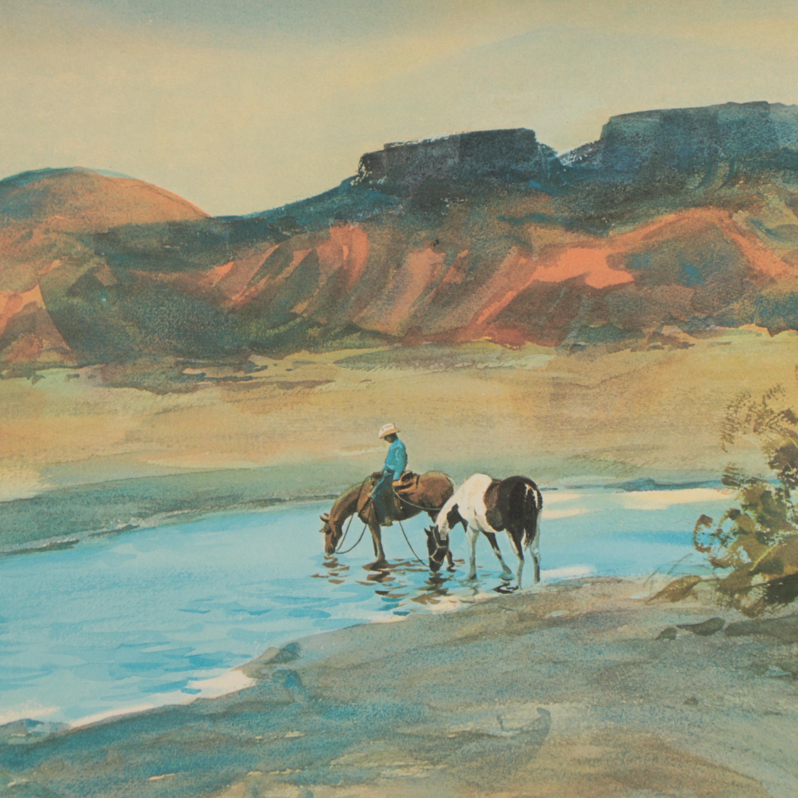 Offset Lithograph After John Pellew of Horses in Desert Landscape | EBTH