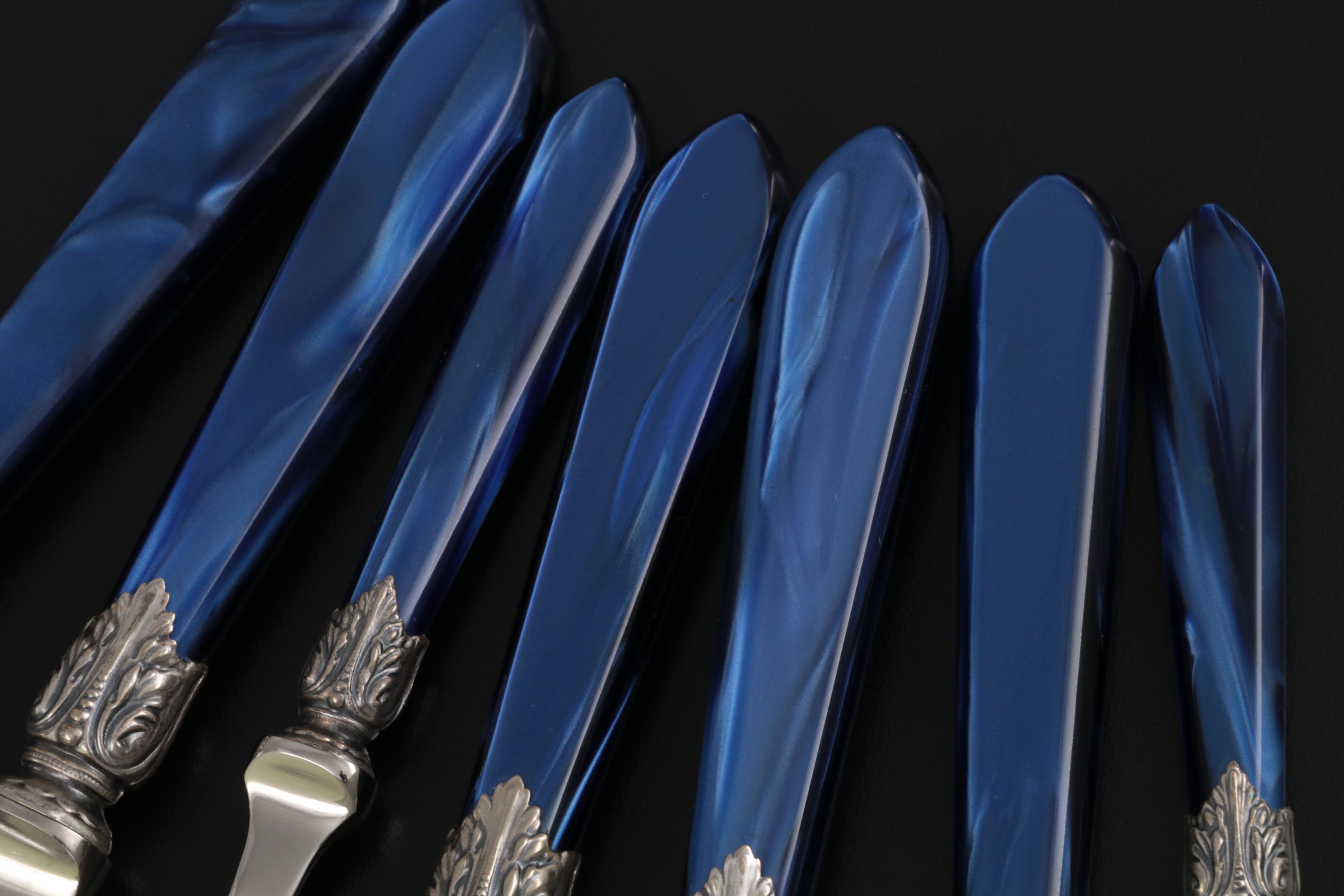 Jean Couzon "Galaxy-Blue" Stainless Steel Flatware with Blue Handles | EBTH