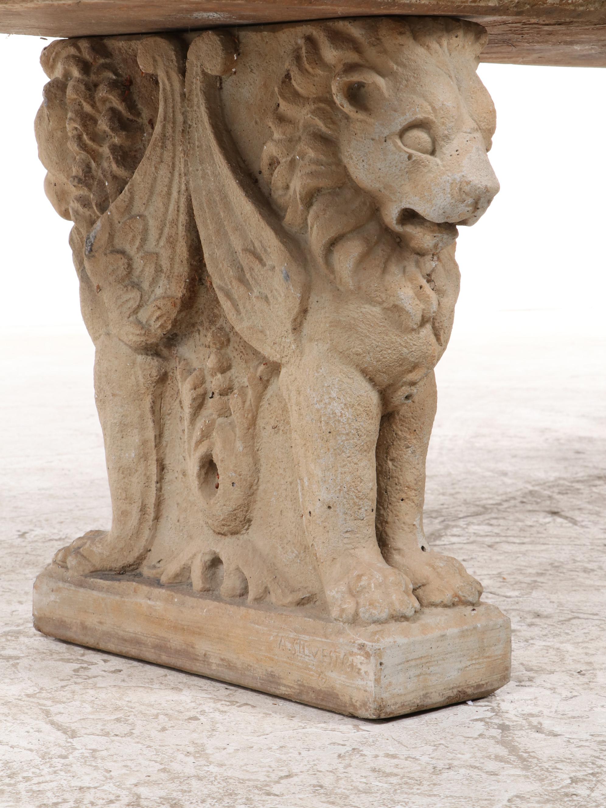 Neoclassical Style Concrete Winged-Lion Garden Bench | EBTH
