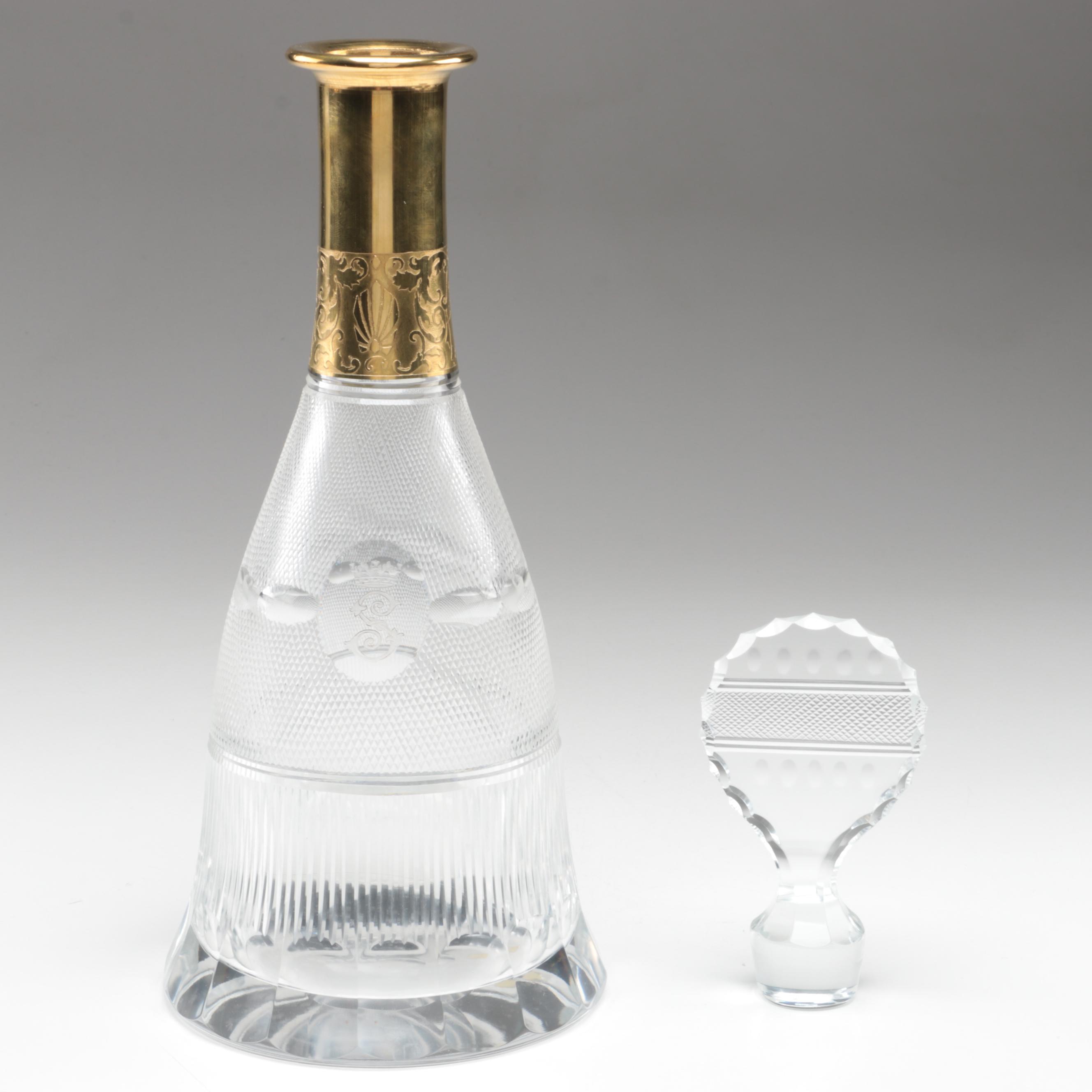 Moser "Splendid" Gilt Encrusted Cut Glass Champagne Coupes and Decanter ...