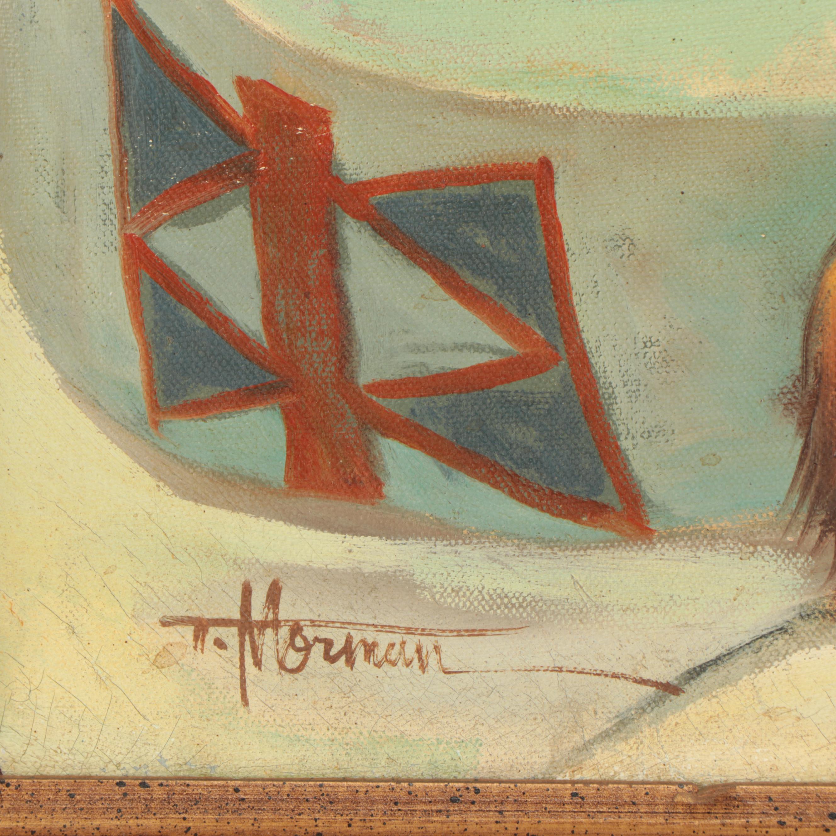 Thomas Morman Portrait Oil Painting of Native American, Mid-Late 20th ...