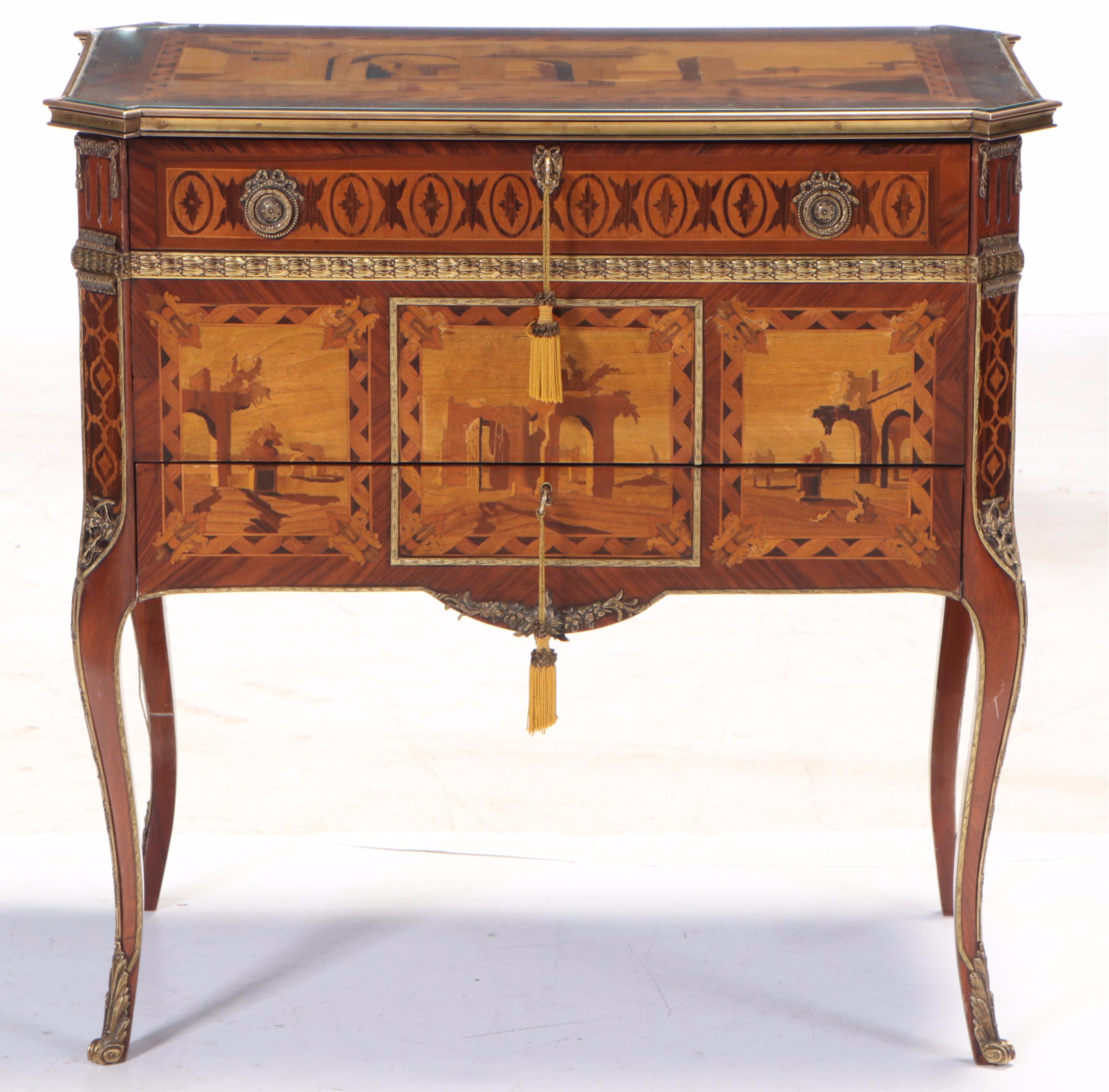 Italian Rococo Style Pictorial Inlaid Dressing/Writing Table | EBTH