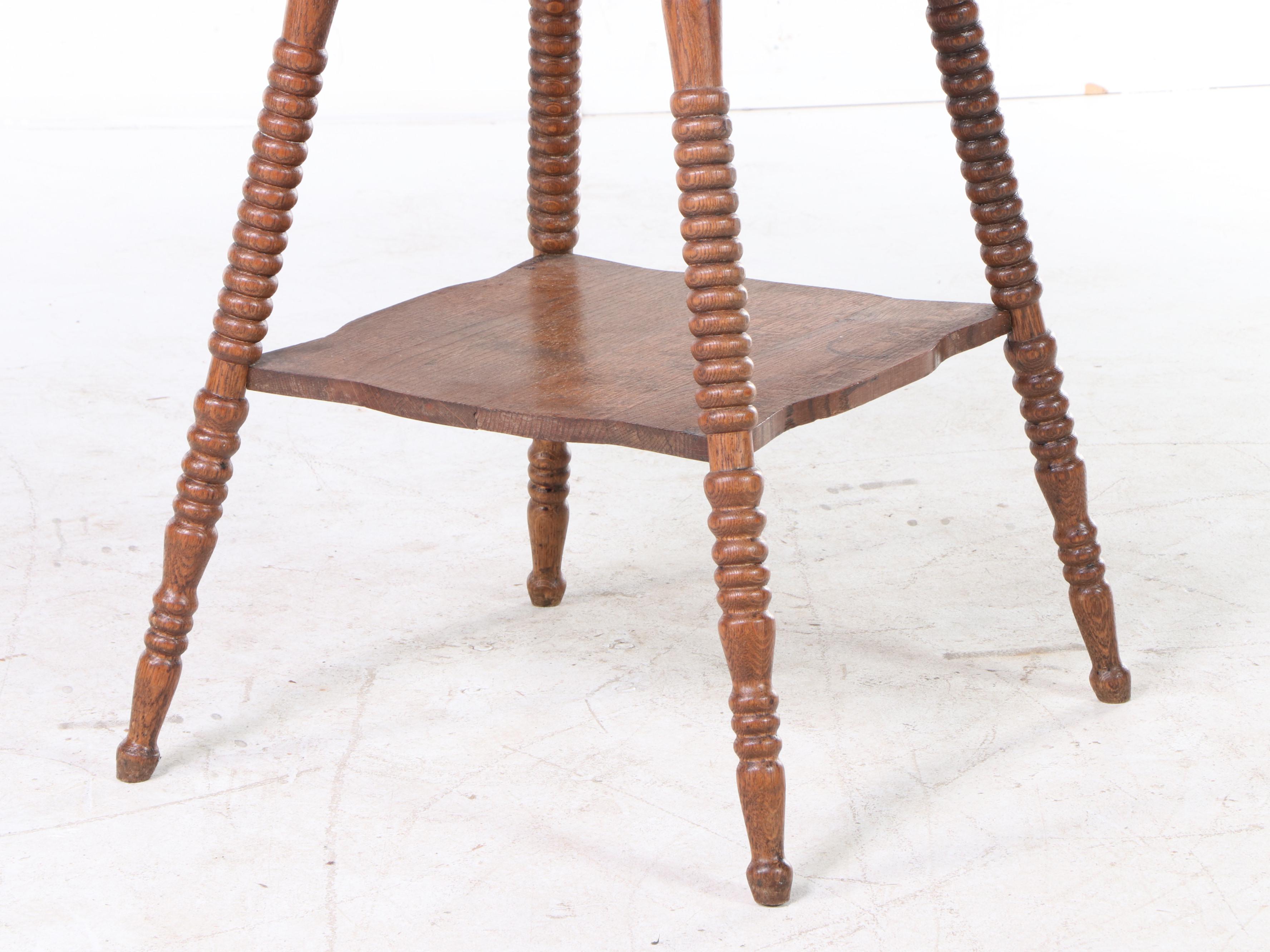 Turned Oak Wood Bobbin Legs Side Table, Early 20th Century | EBTH