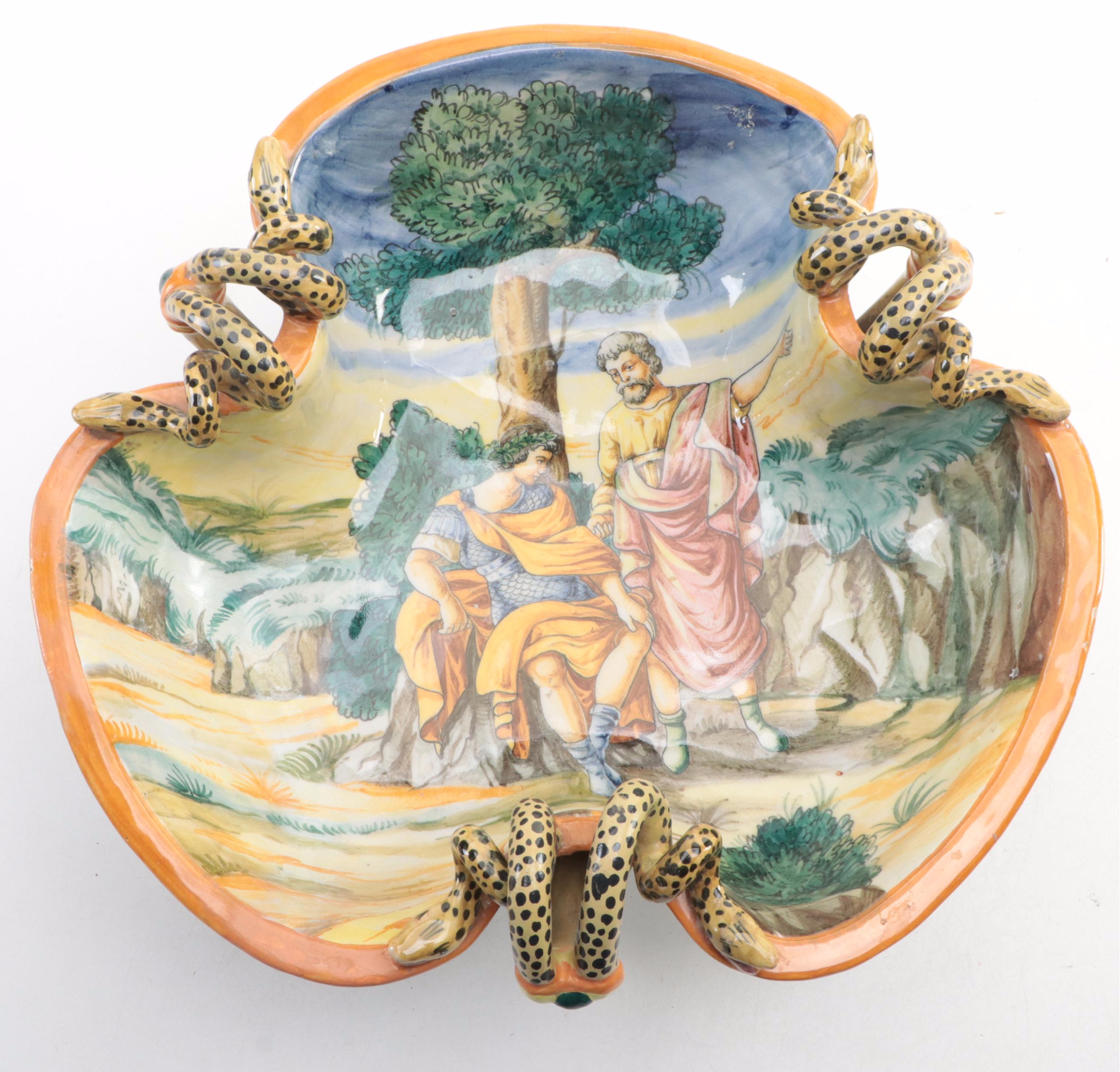 Egisto Fantechi Italian Majolica Hand-Painted Footed Bowl with Snake ...