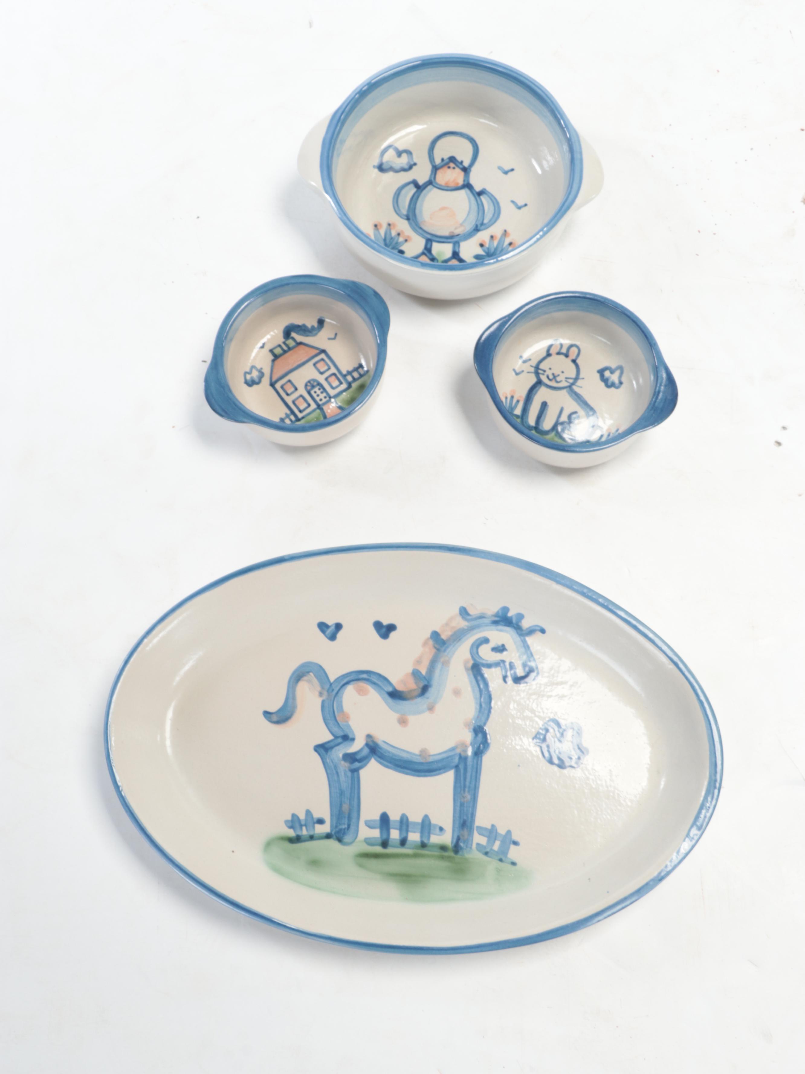M.A. Hadley Pottery "Country Scene" Hand-Painted Ceramic Dinnerware | EBTH