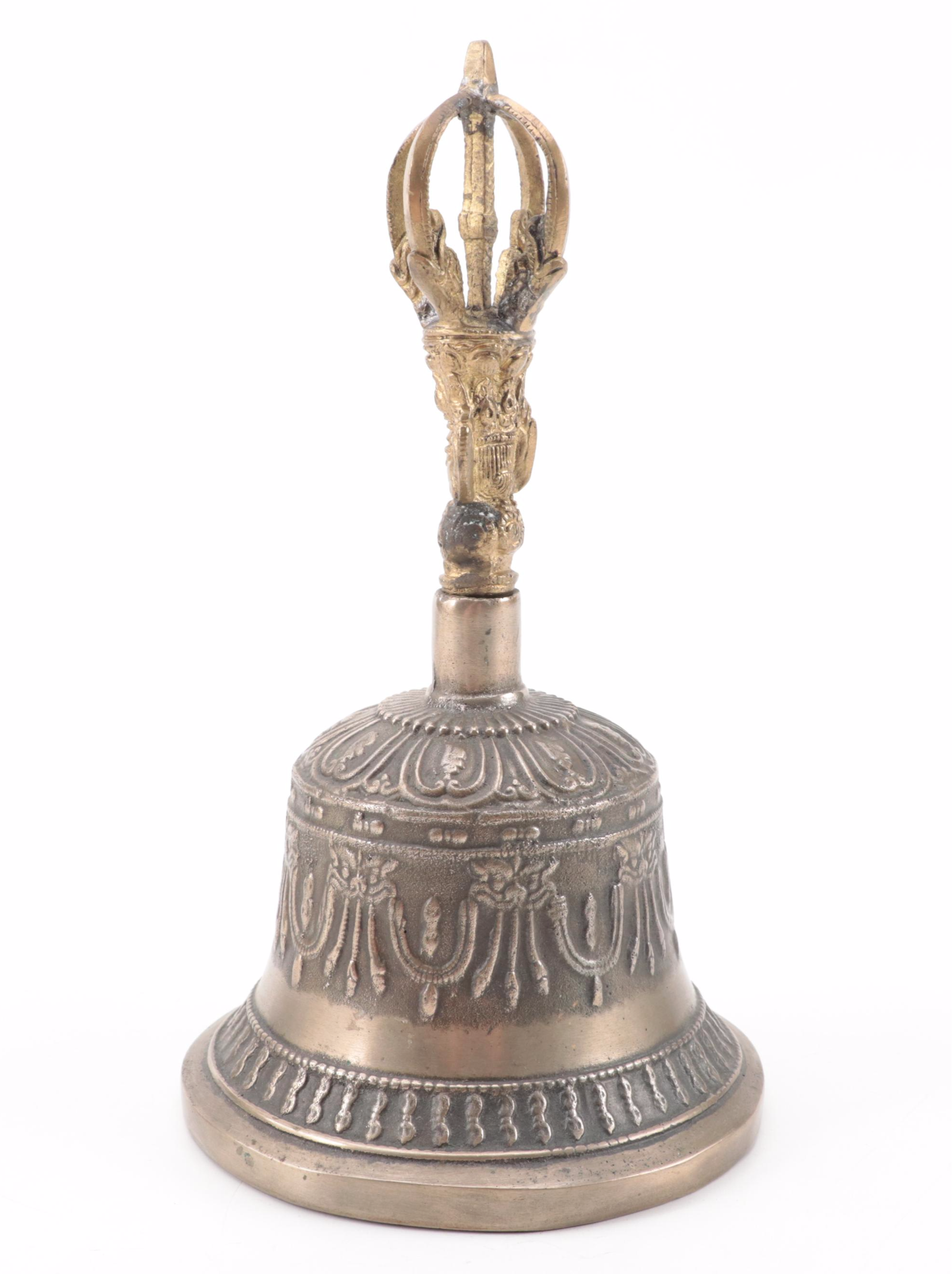 Tibetan Brass Hand Bell with Southeast Asian Figures | EBTH