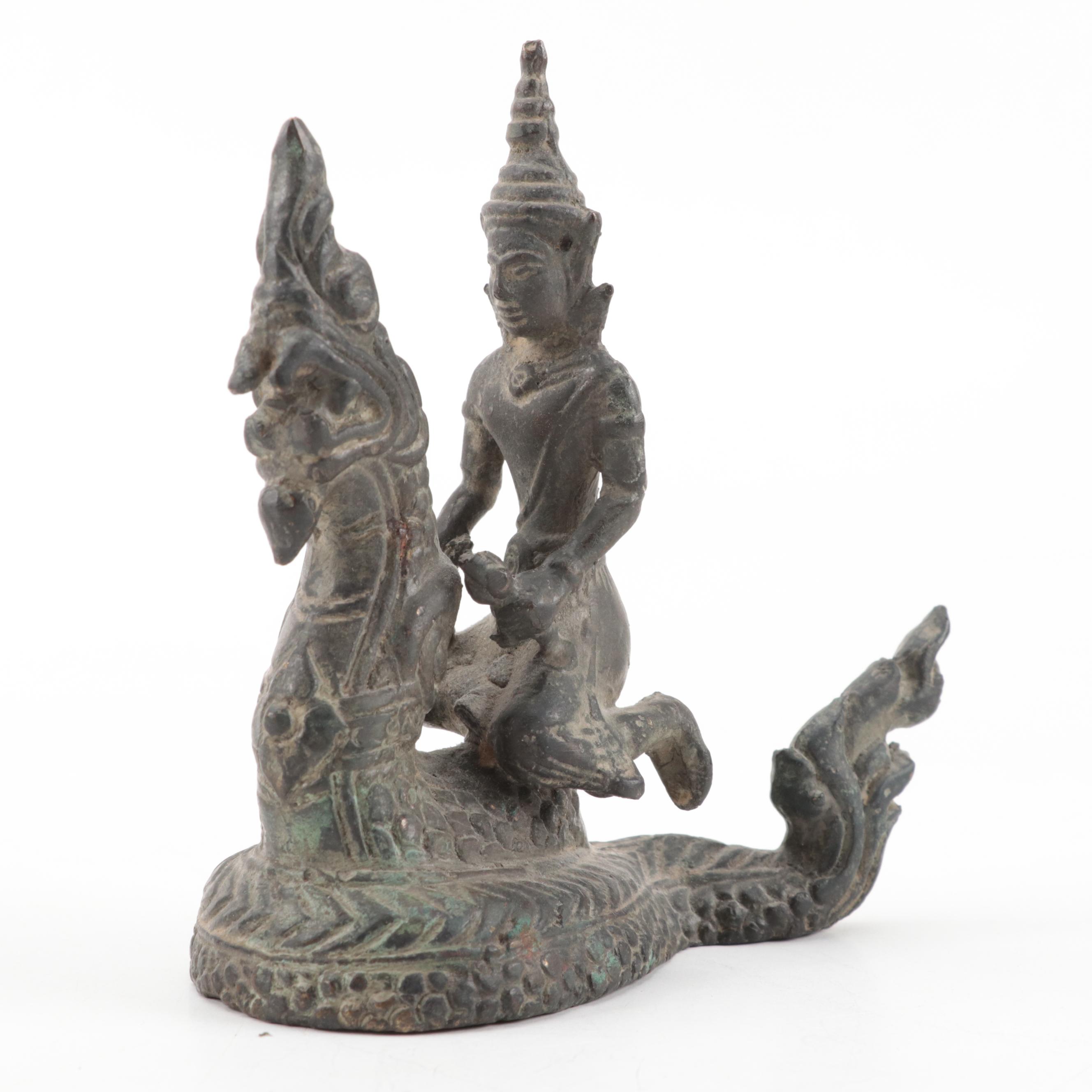 Tibetan Brass Hand Bell with Southeast Asian Figures | EBTH