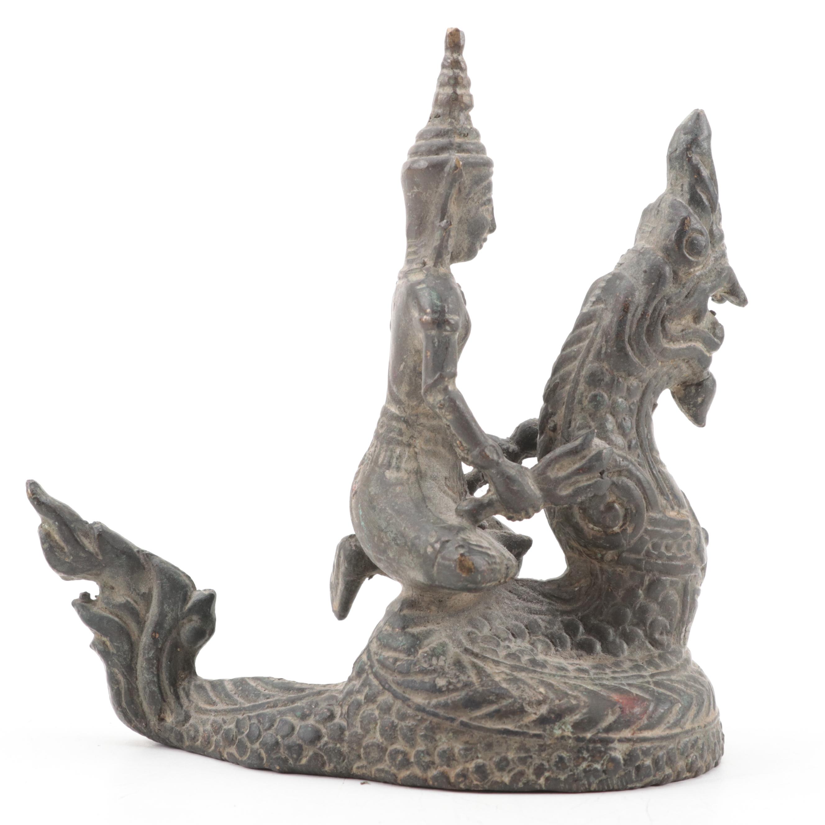 Tibetan Brass Hand Bell with Southeast Asian Figures | EBTH