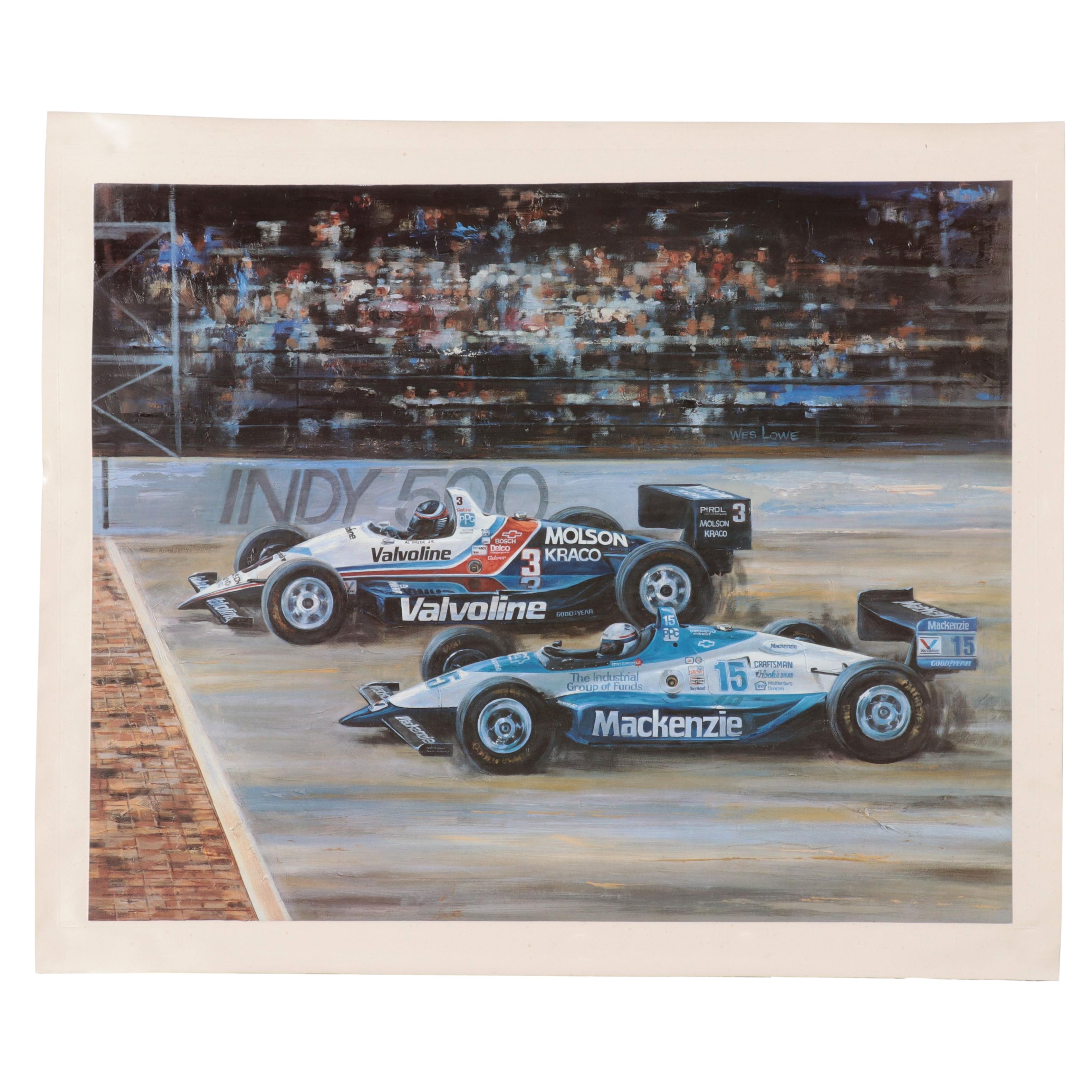 Embellished Offset Lithograph of Al Unser Jr and Scott Goodyear Indy ...
