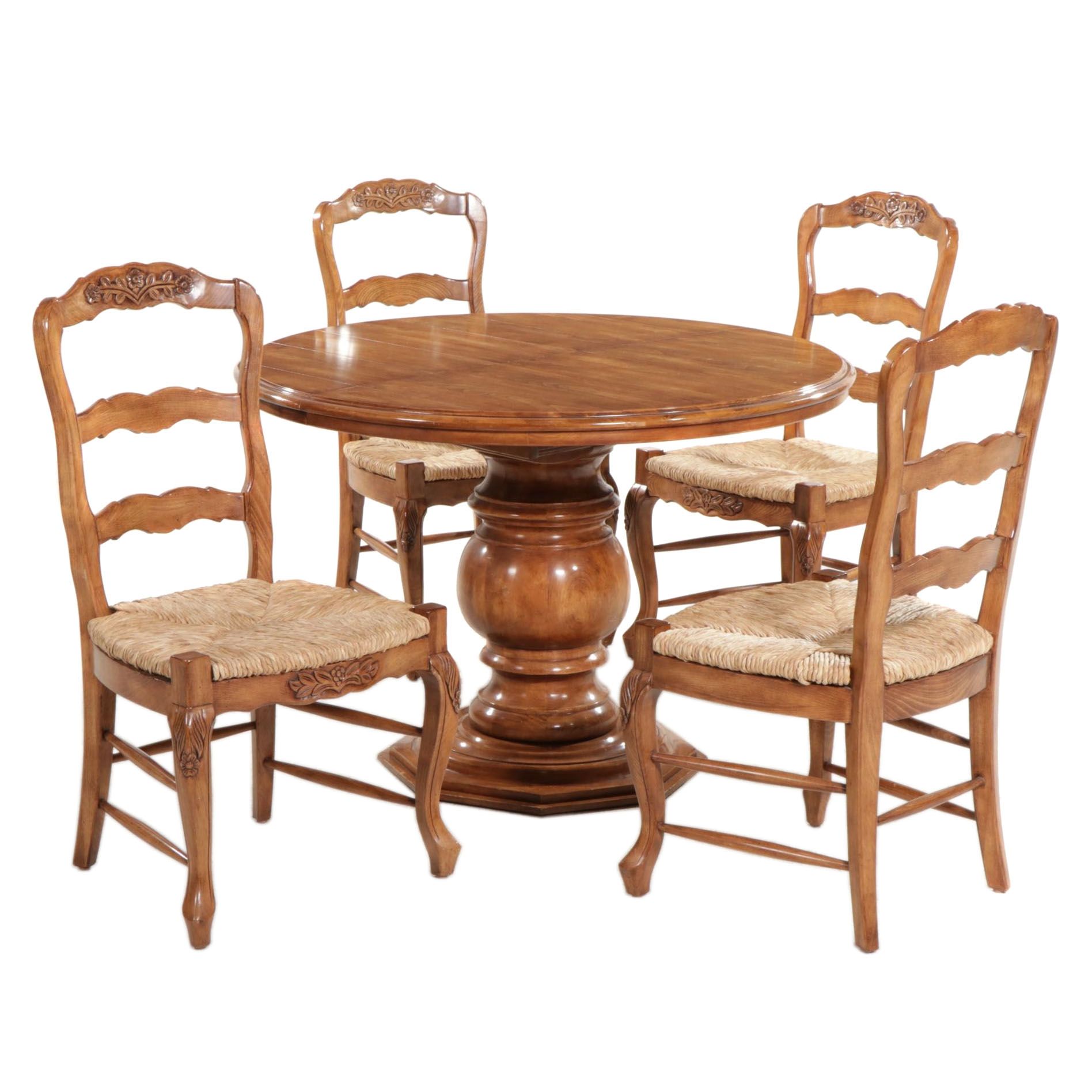 Rustic Style Dining Set with Rush Seats | EBTH