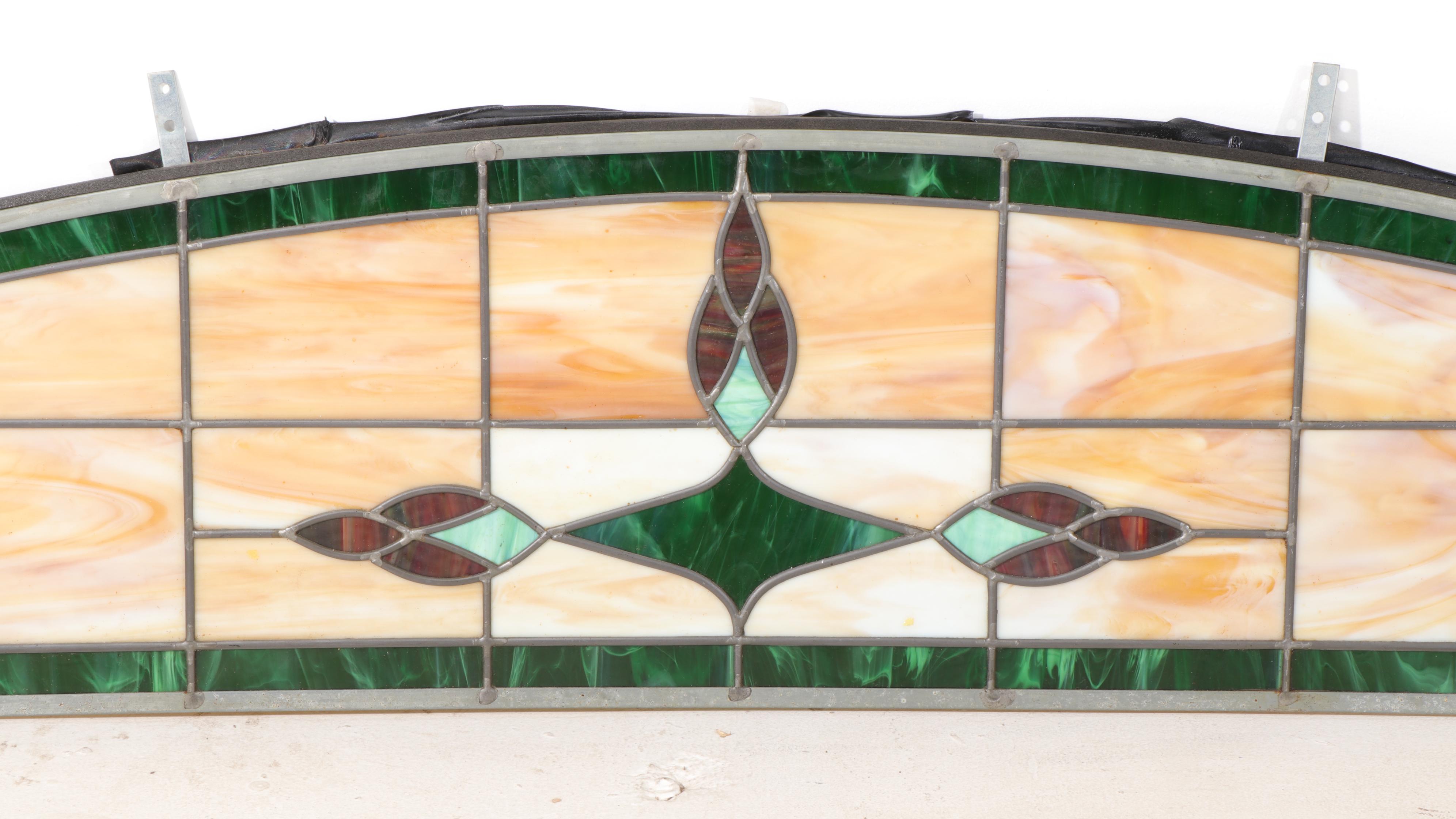 Arts & Crafts Arch Top Slag Glass Wide Transom Window Insert | EBTH
