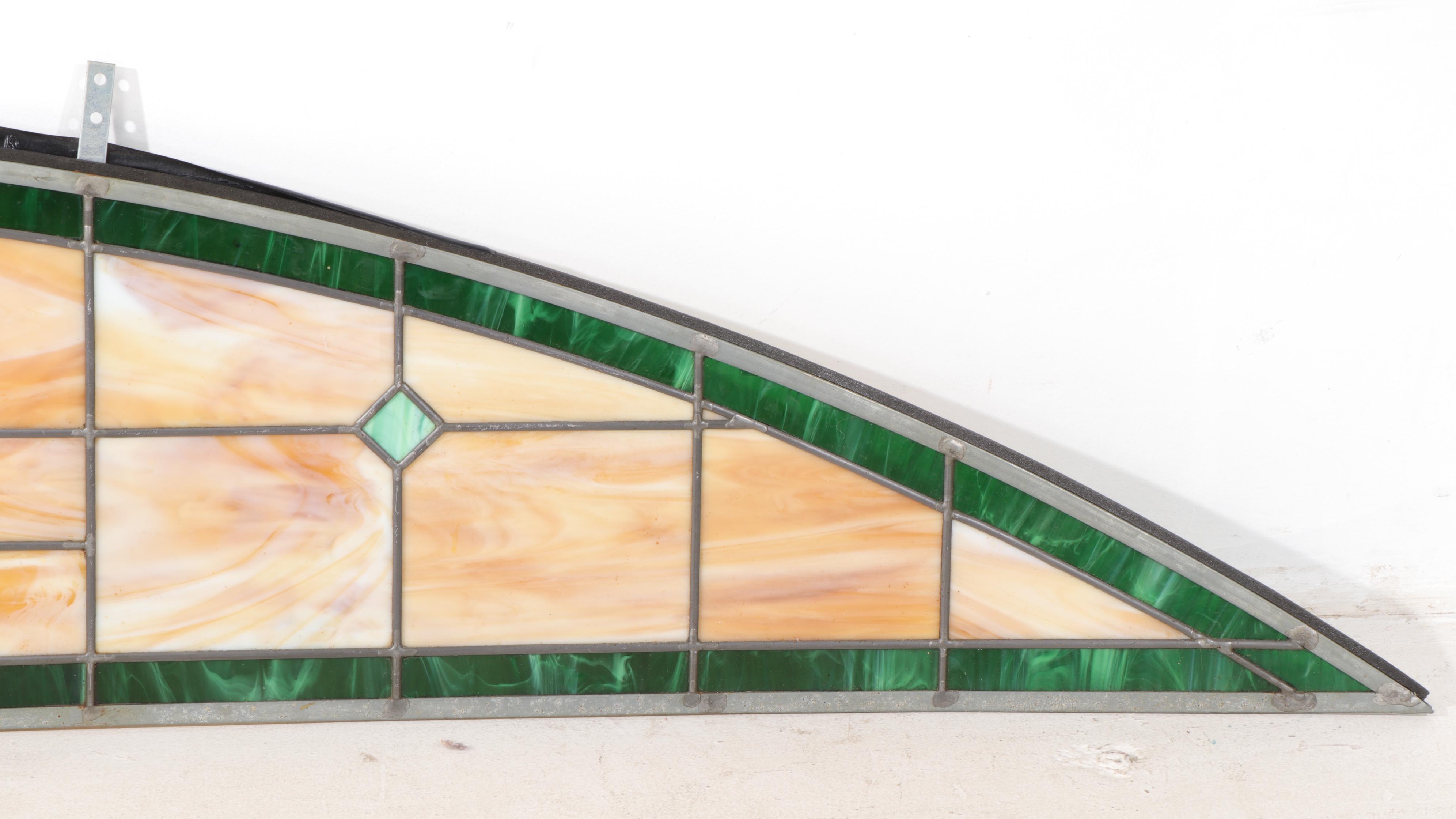 Arts & Crafts Arch Top Slag Glass Wide Transom Window Insert | EBTH
