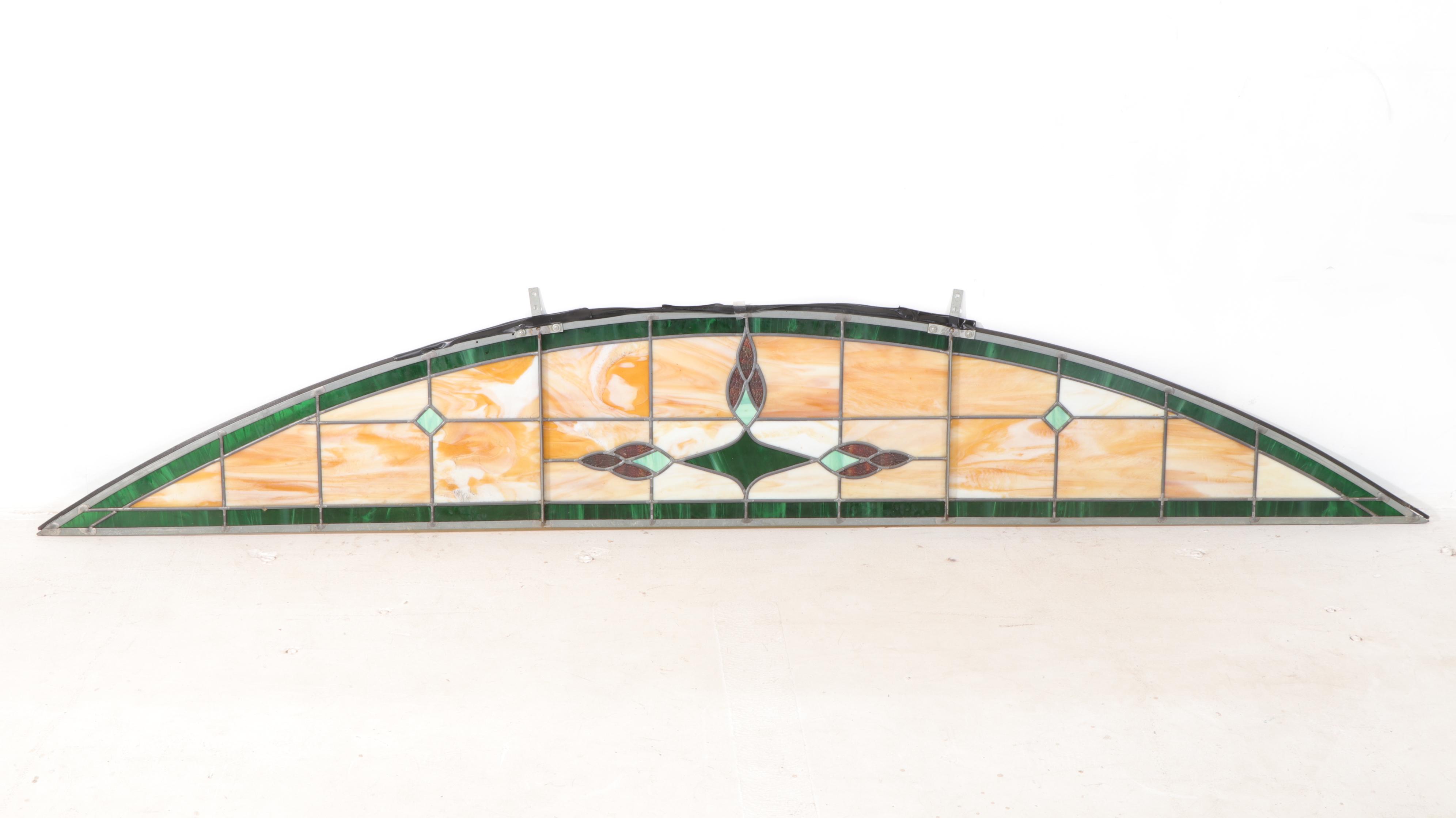 Arts & Crafts Arch Top Slag Glass Wide Transom Window Insert | EBTH