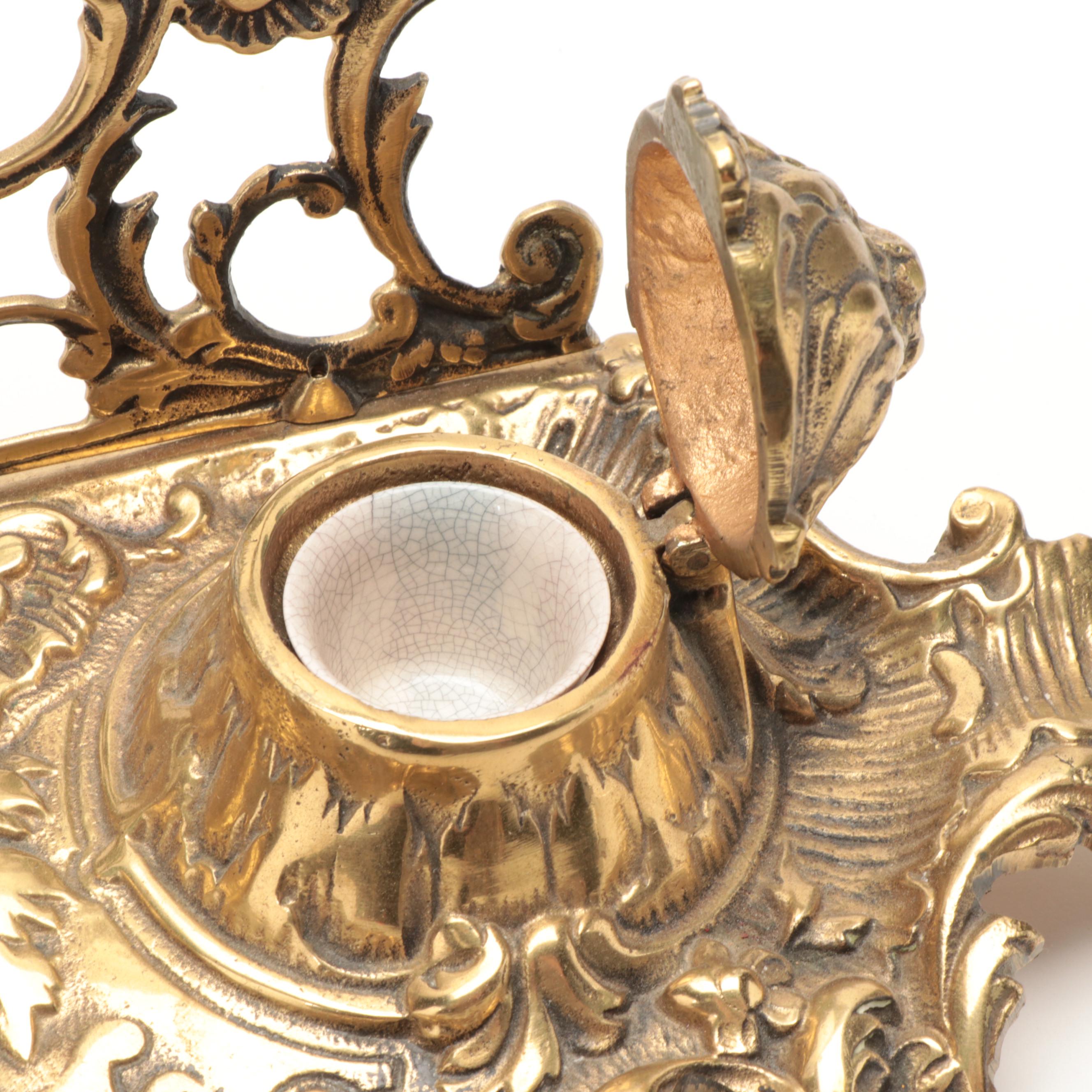English Rococo Style Gilt Brass Double Inkwell | EBTH