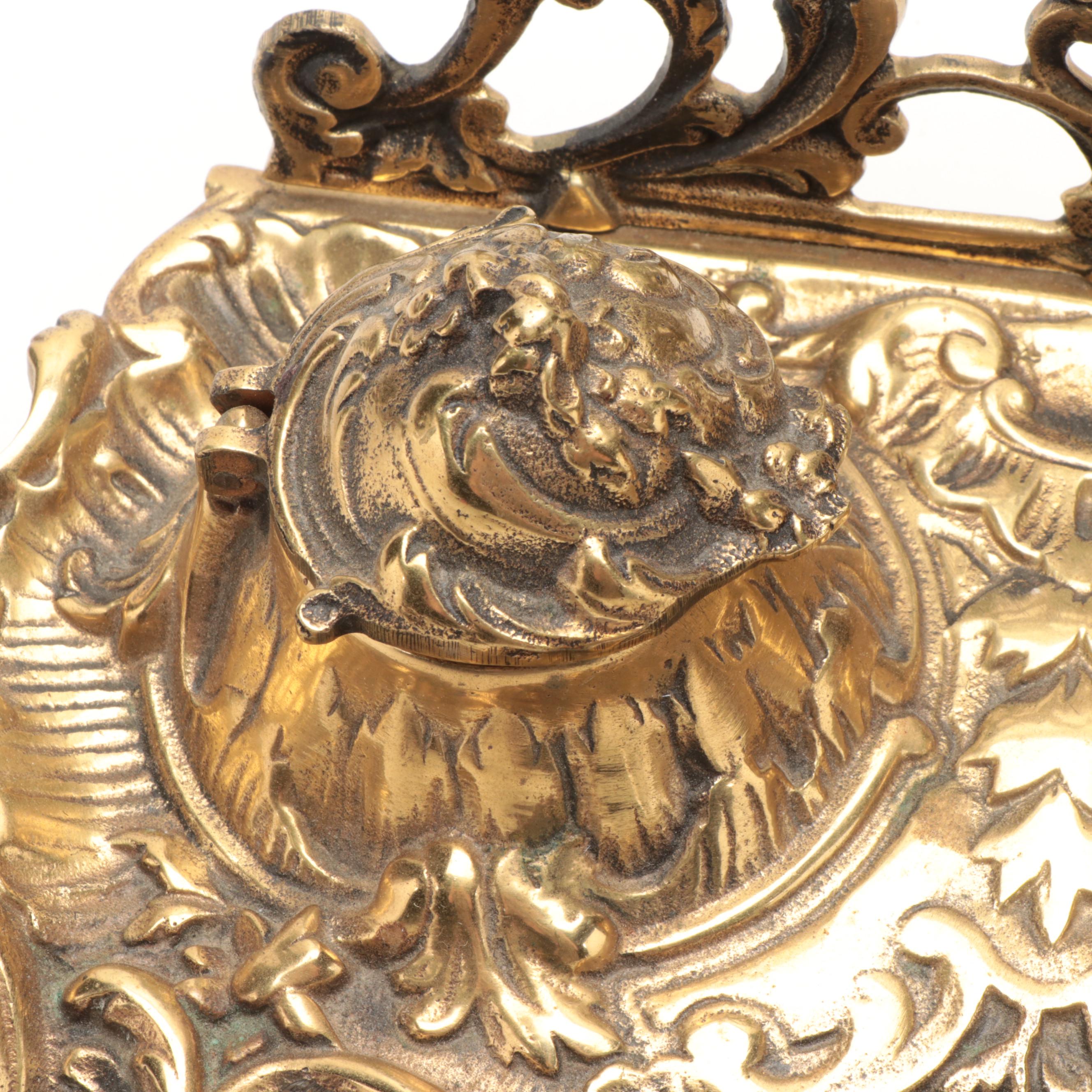 English Rococo Style Gilt Brass Double Inkwell | EBTH