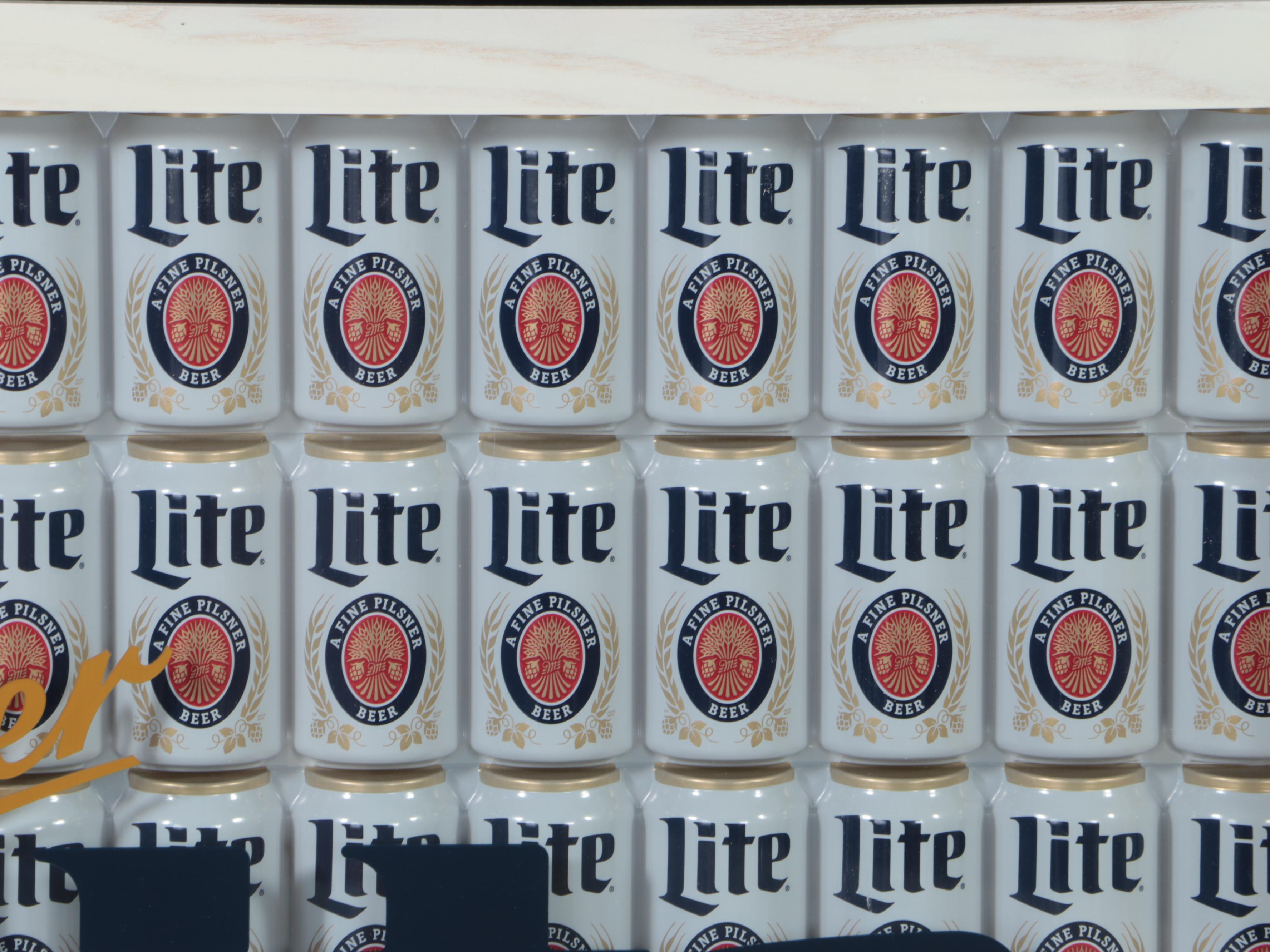 Framed Miller Lite Beer Cans Shadowbox Display in Wood Frame | EBTH