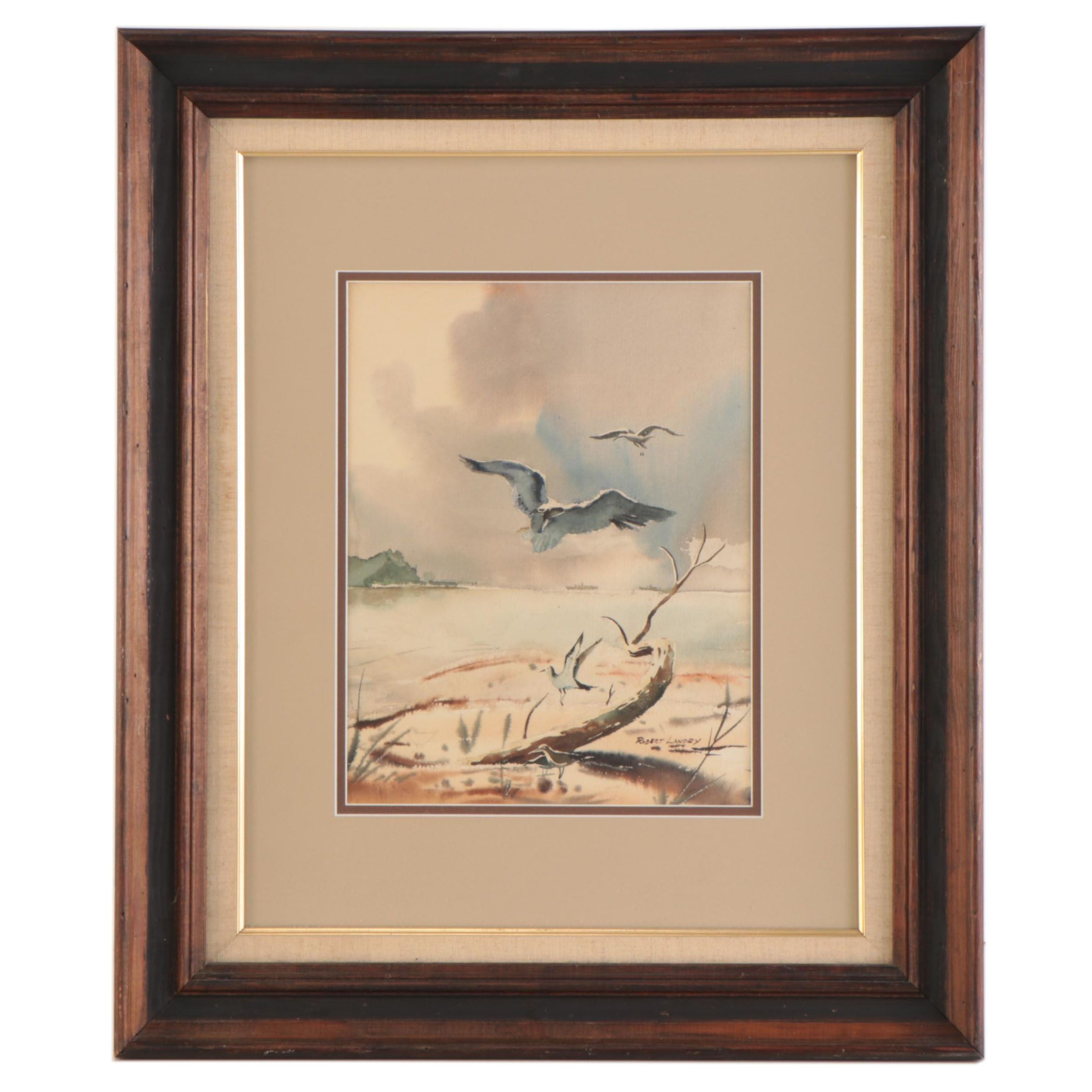 Robert Landry Watercolor Painting of Coastal Scene | EBTH