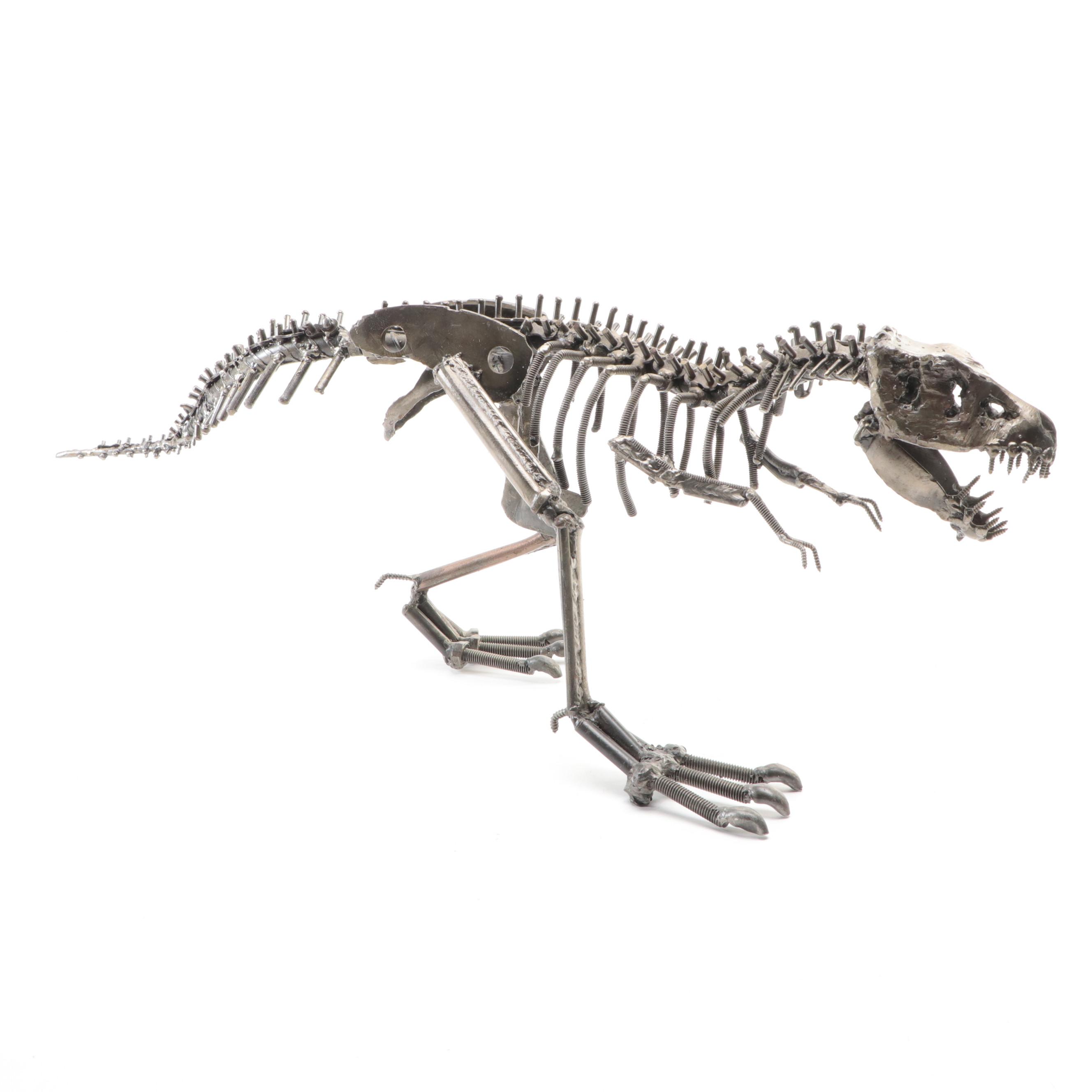 Metal Park Scrap Metal Sculpture of Predatory Dinosaur Skeleton | EBTH