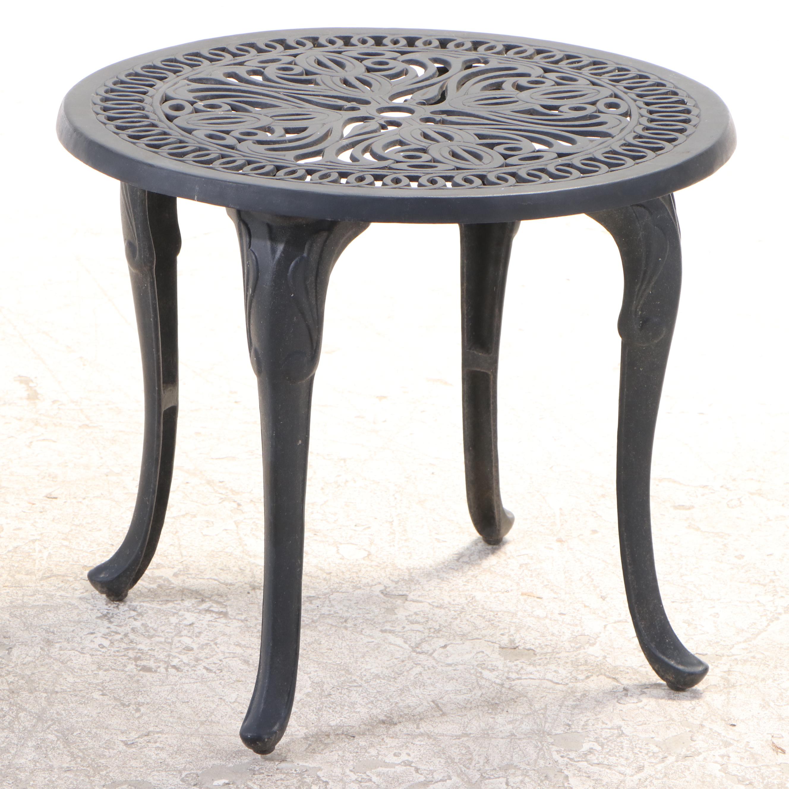Two Hanamint Cast Aluminum Patio Swivel-Rockers and Side Table | EBTH