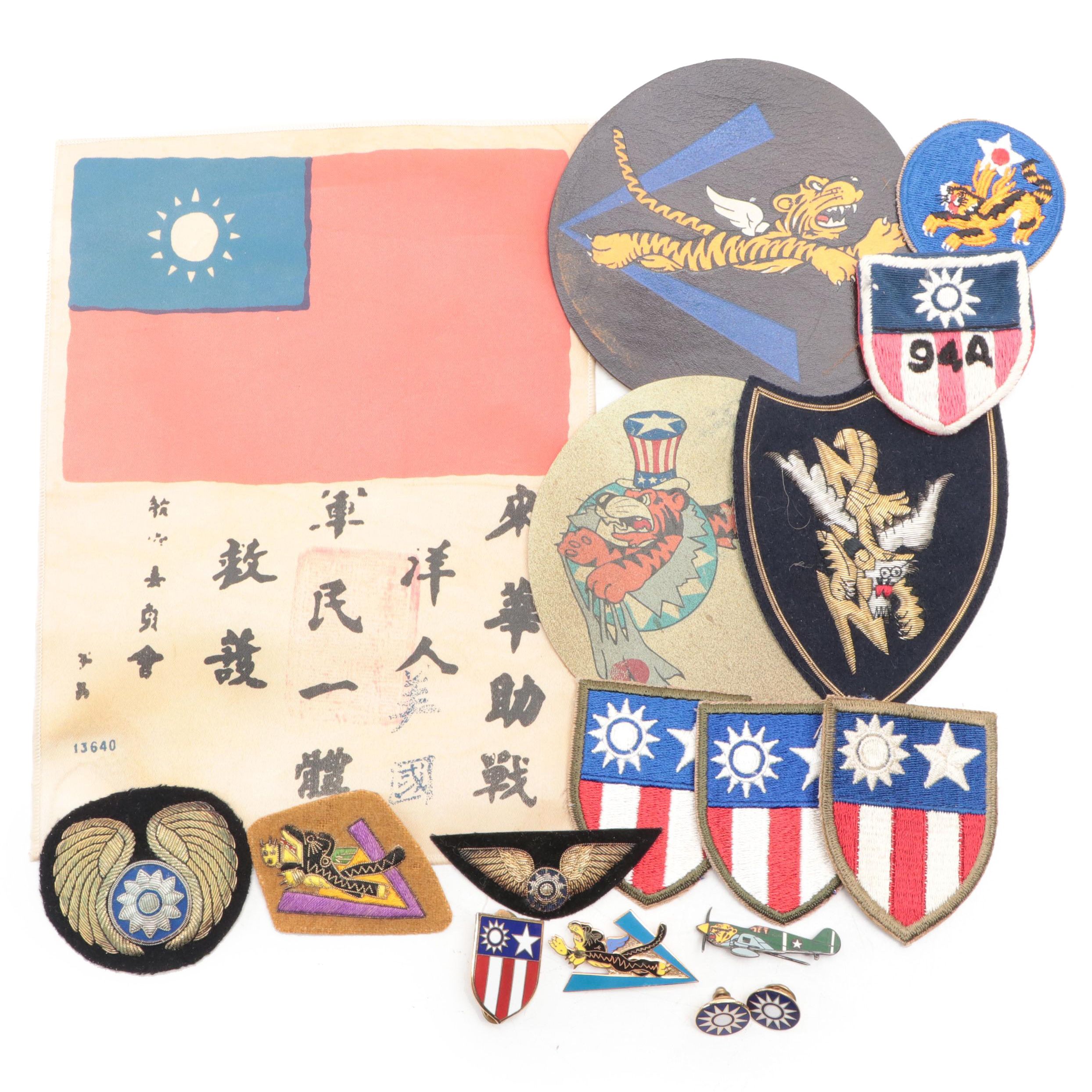 U. S. Military WWII Flying Tigers Patches and Pins with Blood Chit and ...