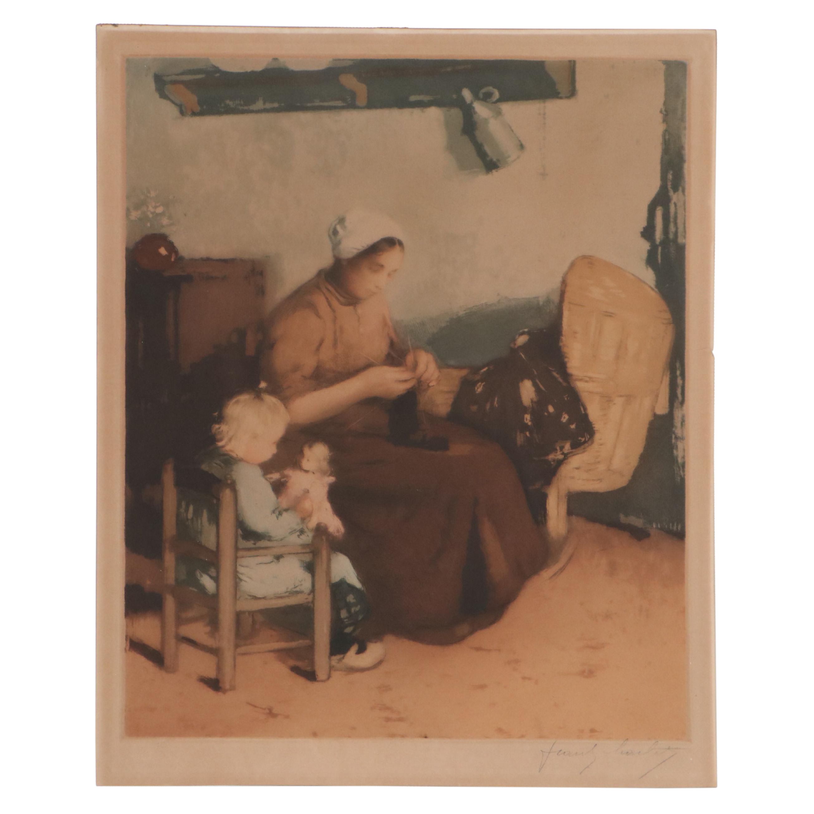 Frantz Charlet Aquatint Etching "Pres du Berceau" | EBTH