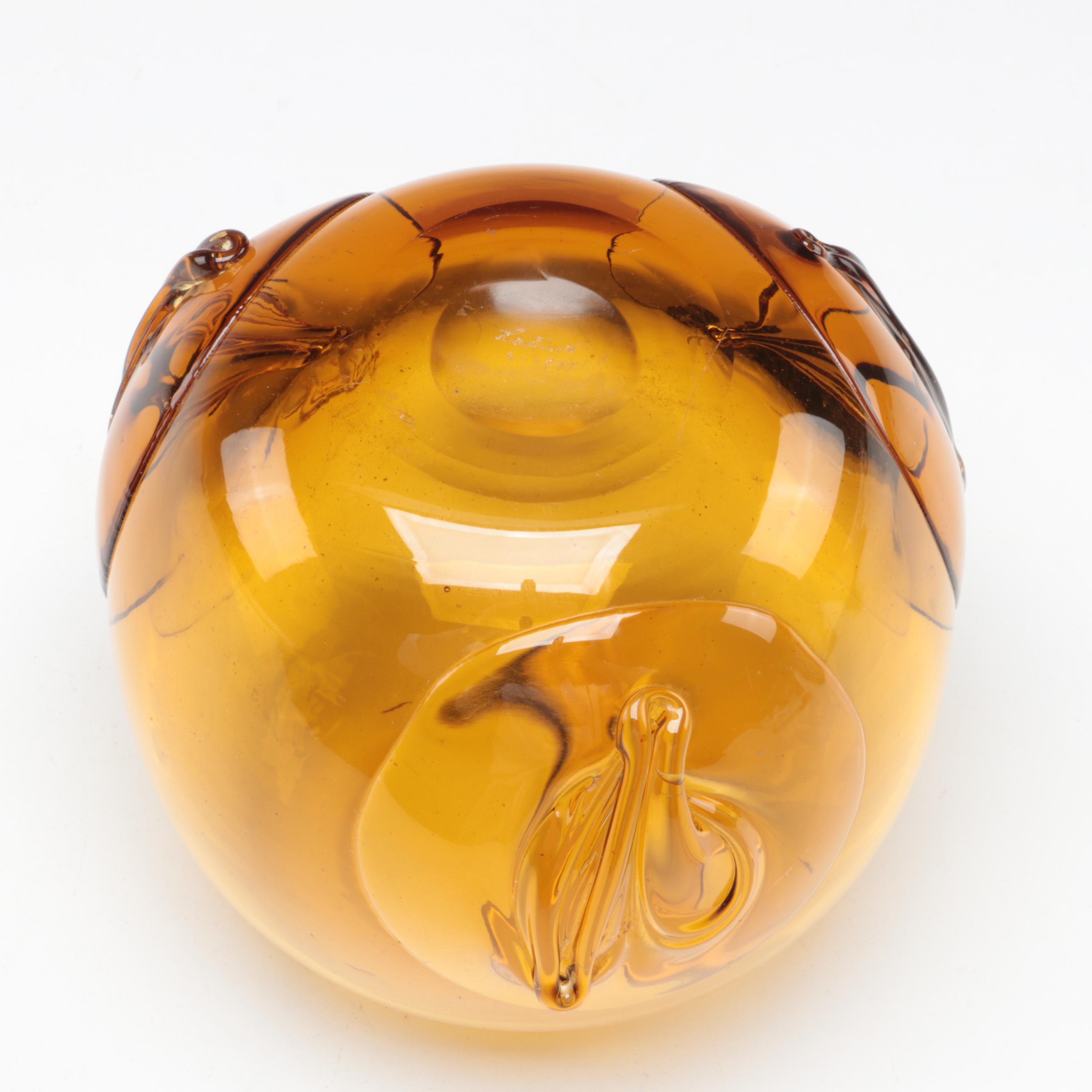Dominick Labino Blown Amber with Applied Decoration Studio Art Glass ...